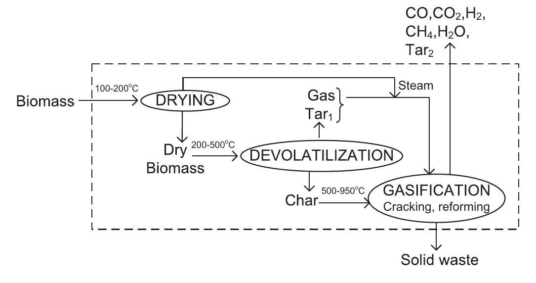 Simplified representation of gasification steps.