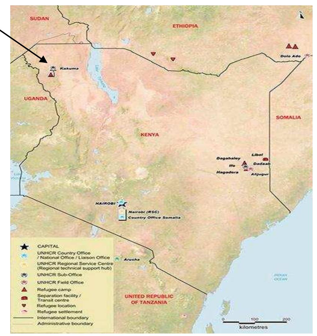 Map of kenya and kakuma (unhcr a. 2013) 1.3 research