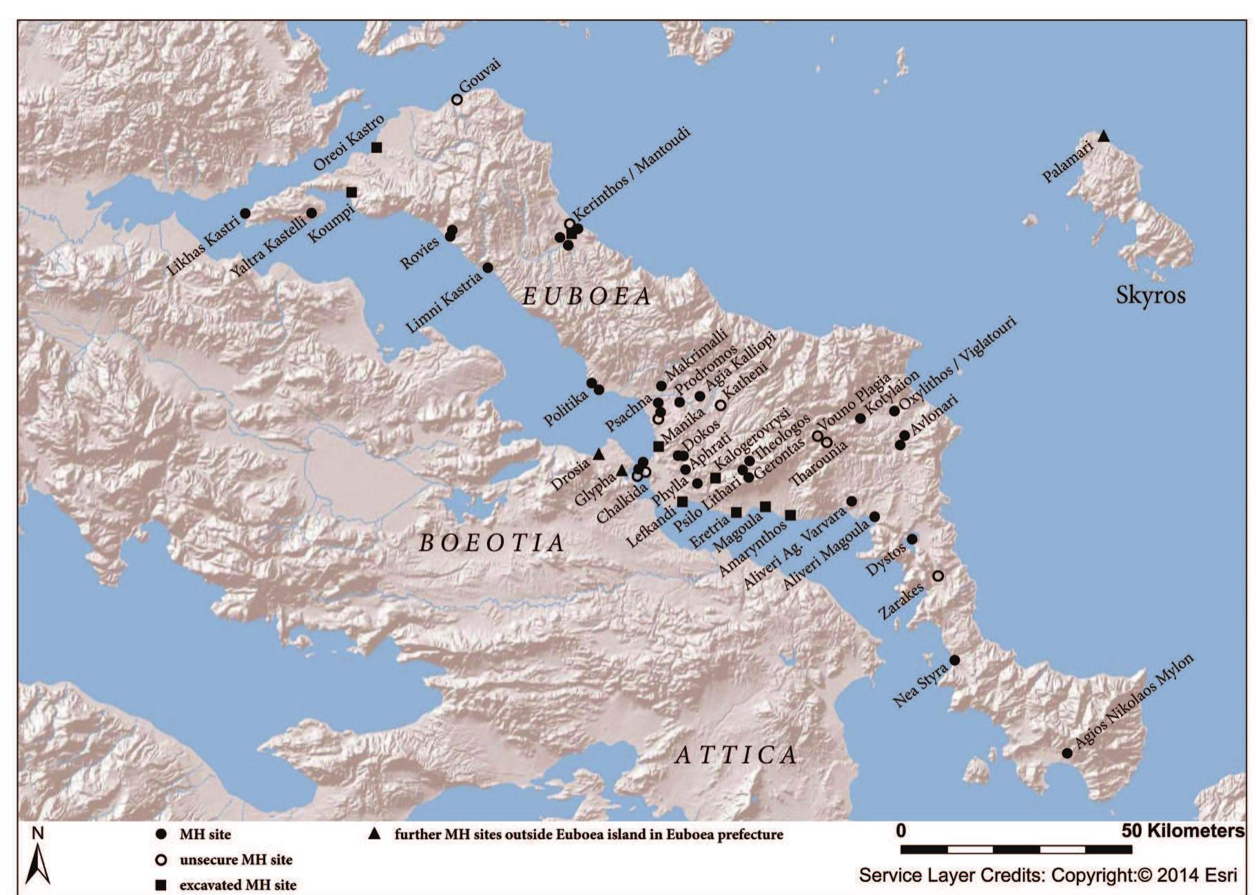 Map of the mh sites of euboea. figures