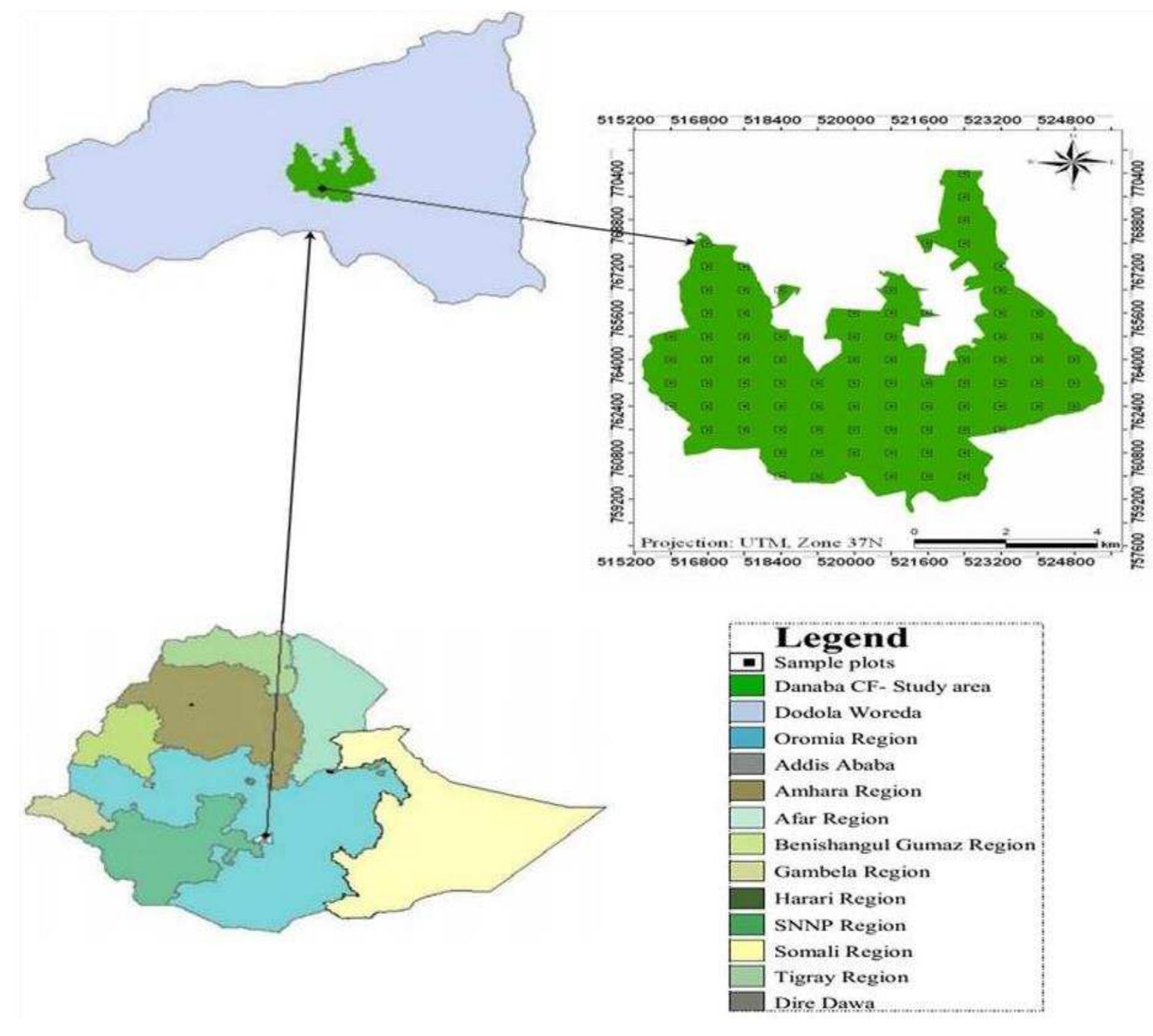 Map of ethiopia showing regional states, danaba cf and