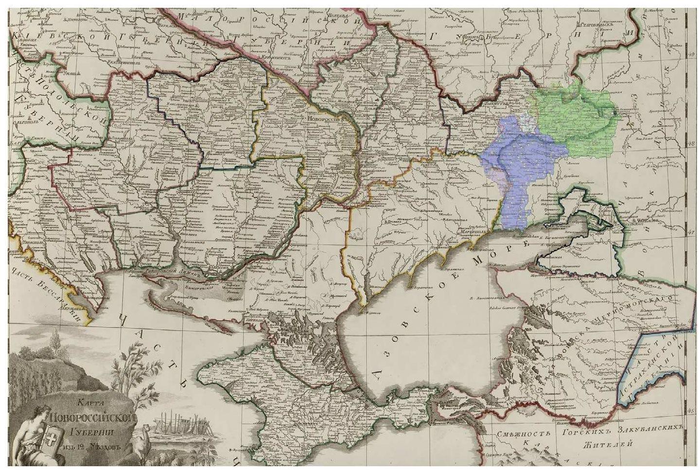 Map of gubernia novorossiya, 1800, and the territory of the