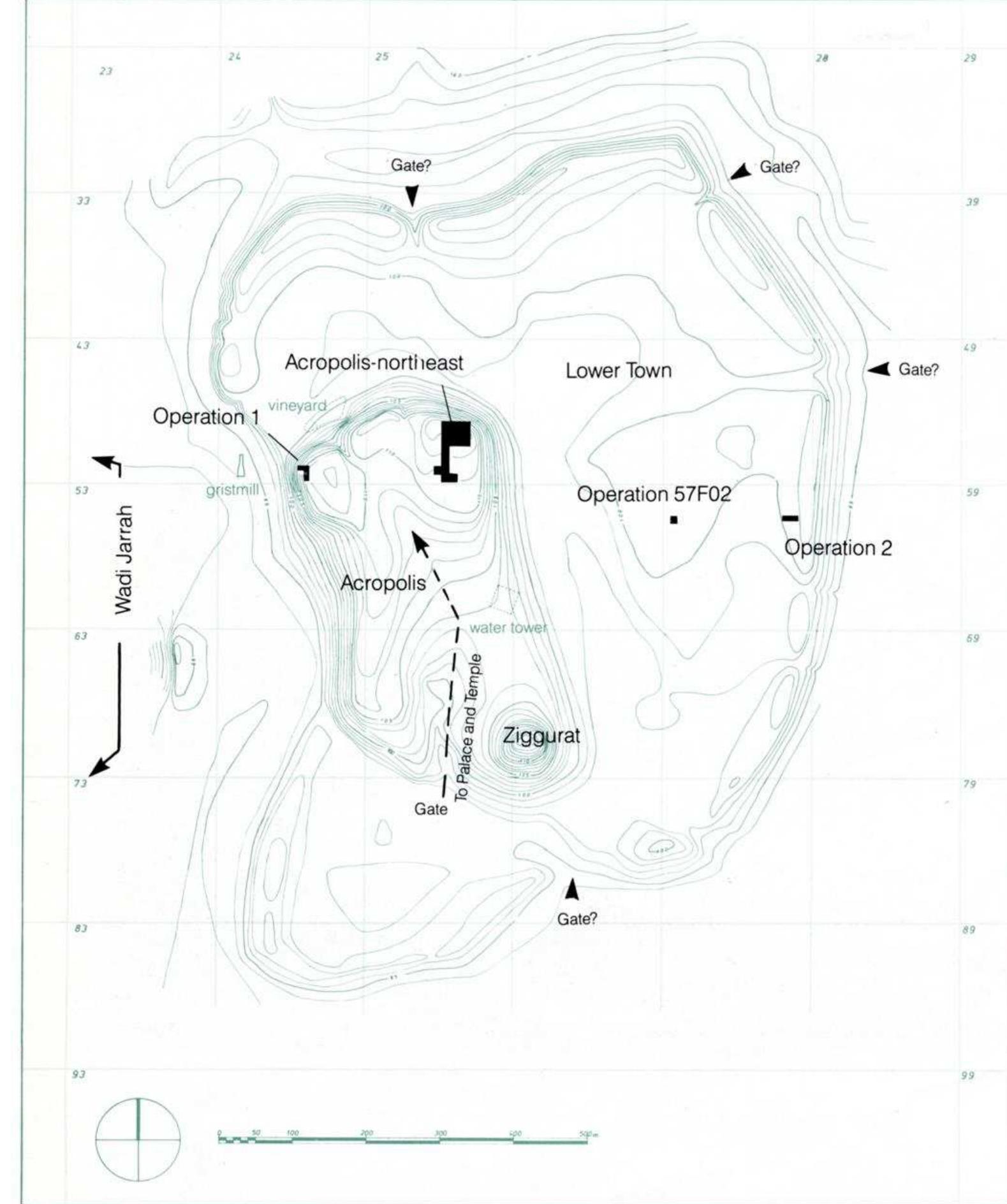 Topographical map of tell leilan showing areas of excavation