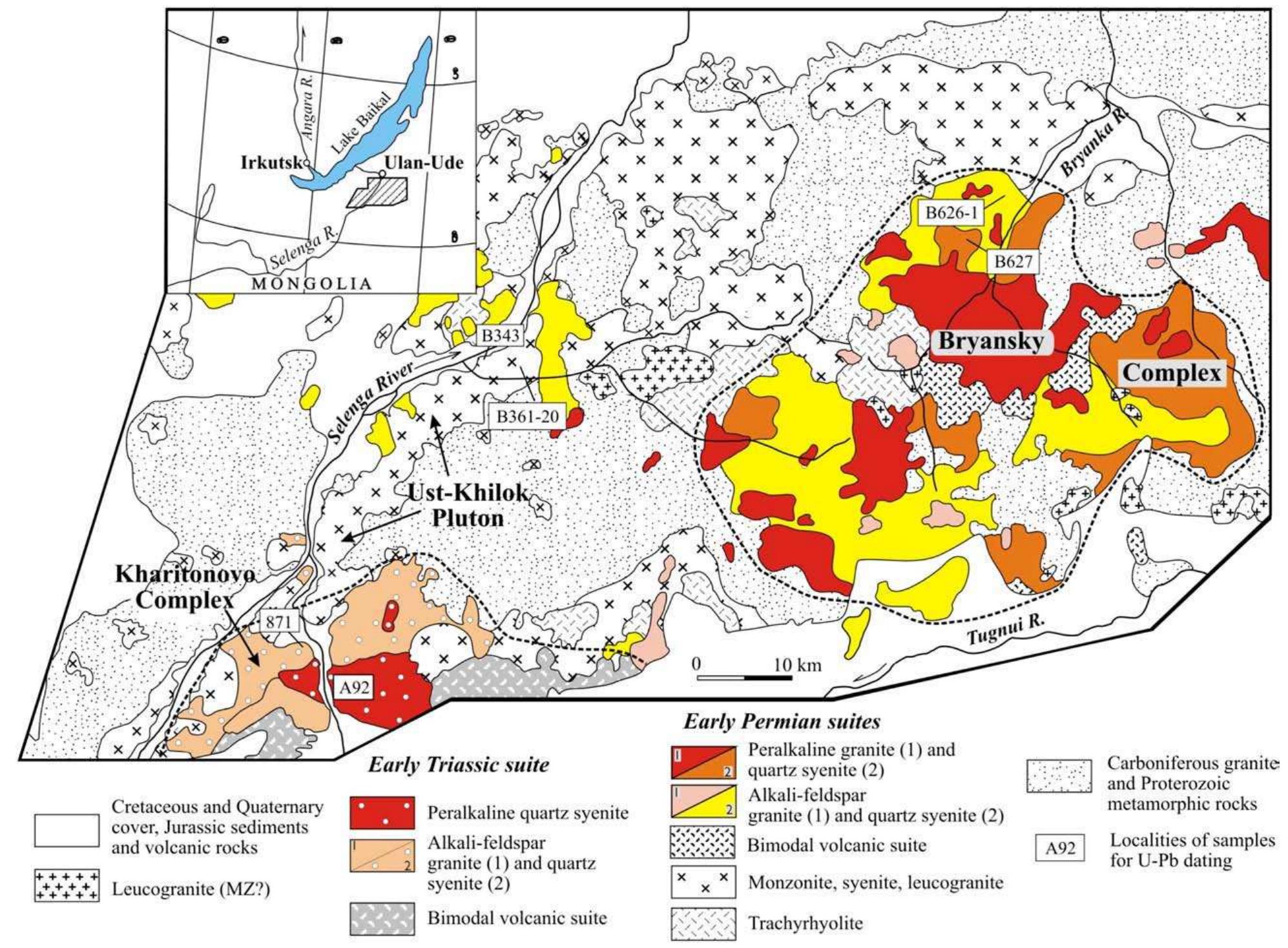 Simplified geological map of the area between the selenga,