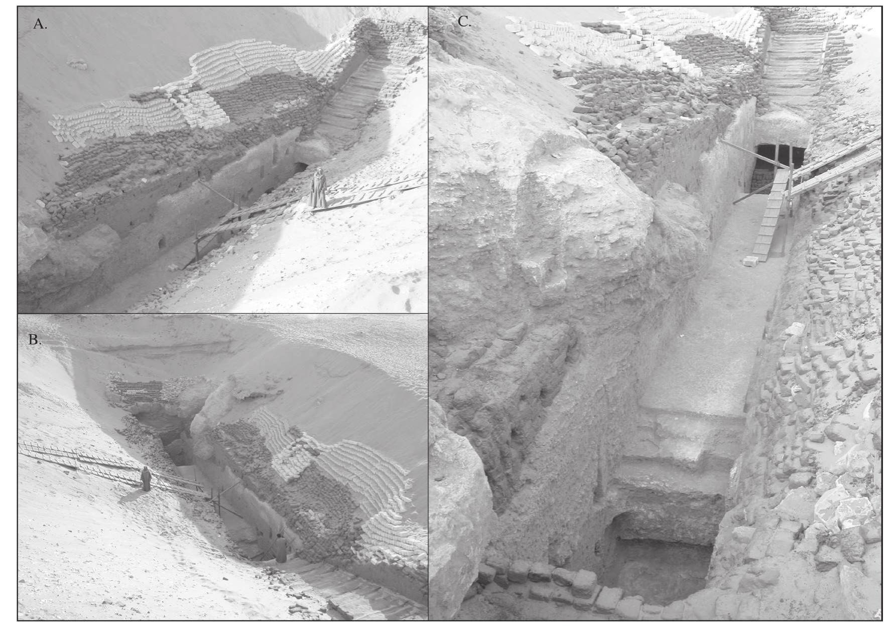 Views of the rock-cut trench, containment walls and