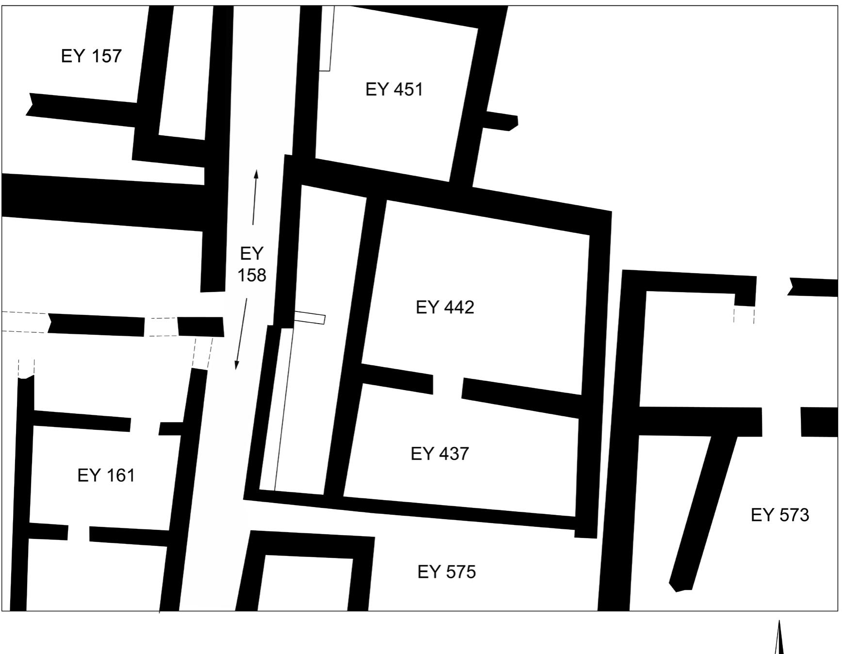 Schematic plan of area ey, with alleyway ey 158. changes and