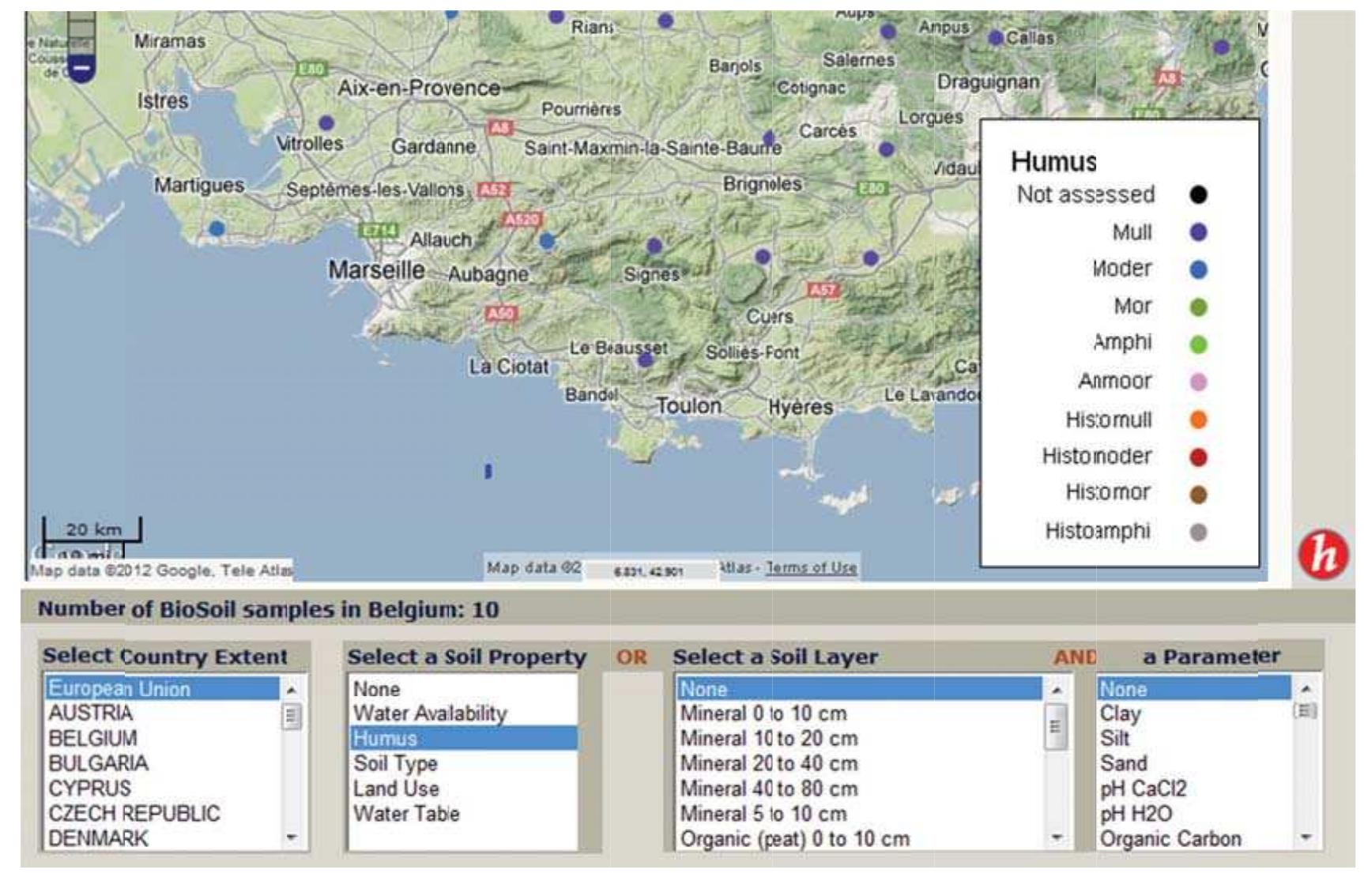 9 the biosoil viewer tab: map for humus type at a point