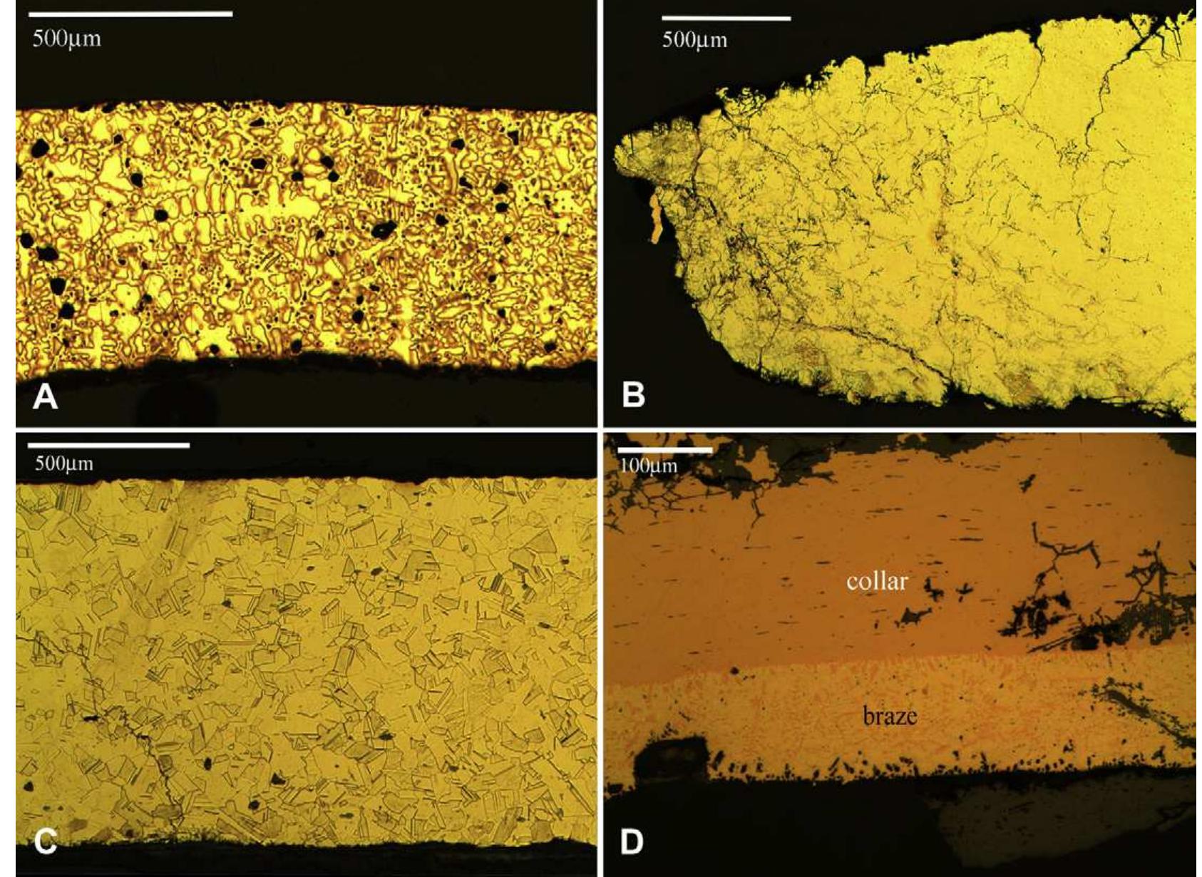 Cross-sections displaying grain structures (reflected light