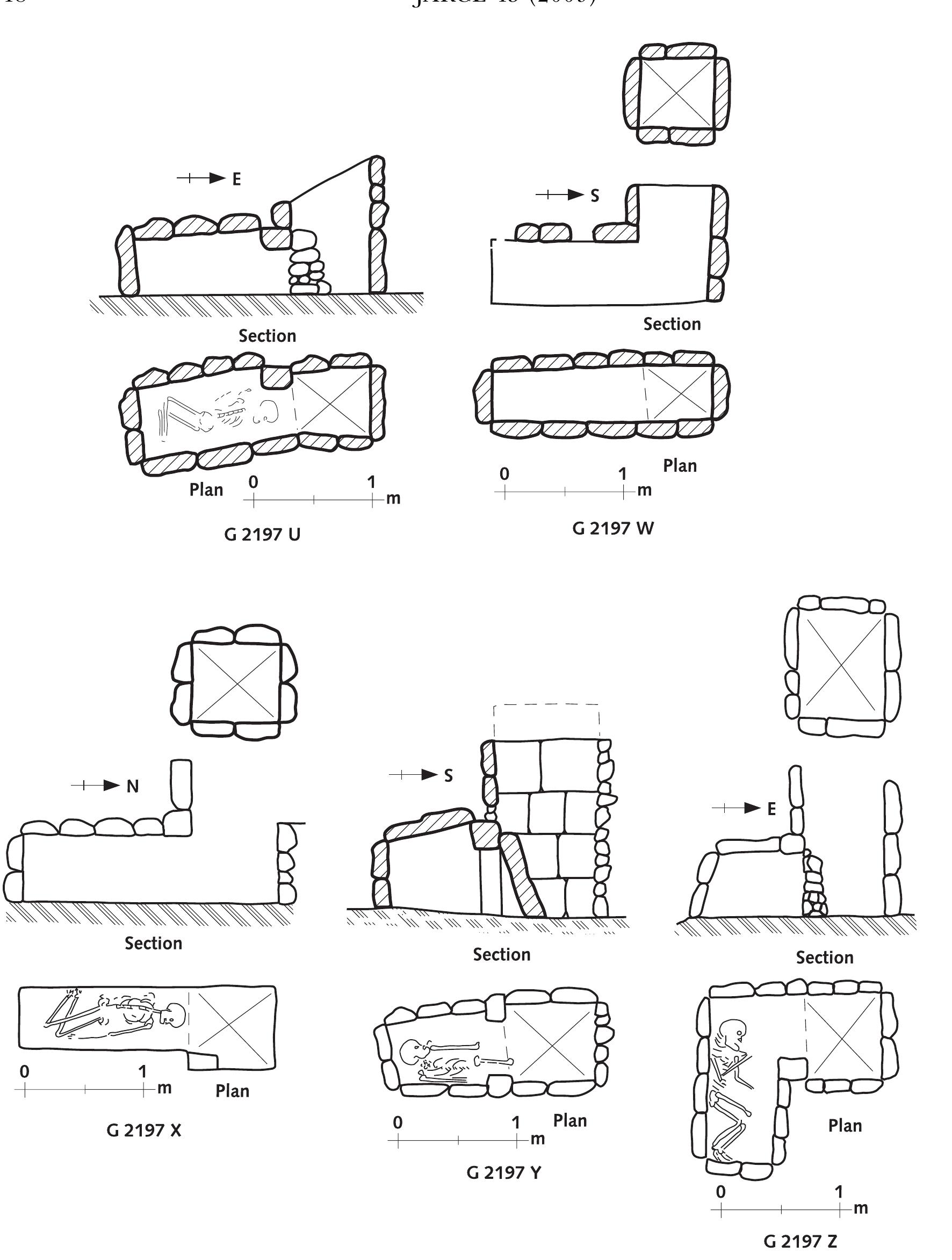 G 2197, plans and sections of shafts u through z. redrawn