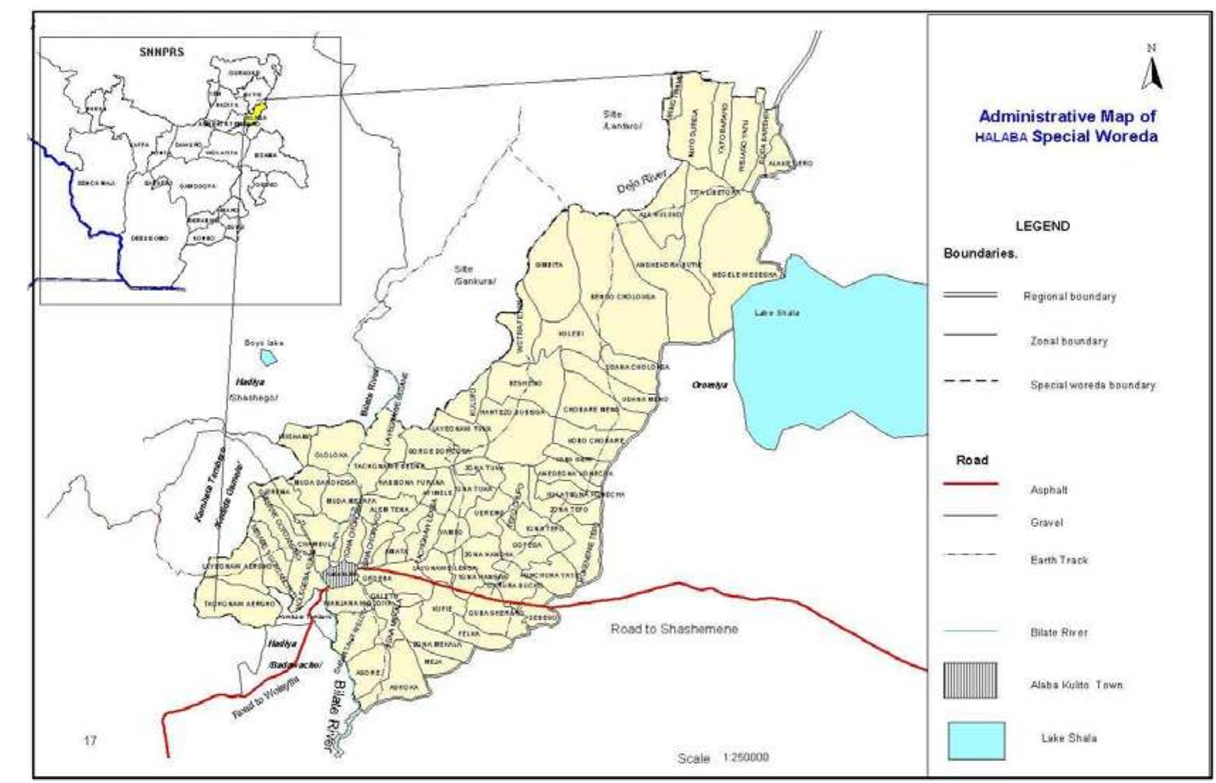 Map of halaba special woreda showing the study kebeles