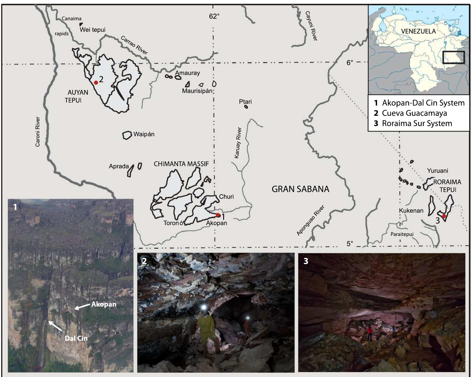Geographical map showing the gran sabana area and tepui