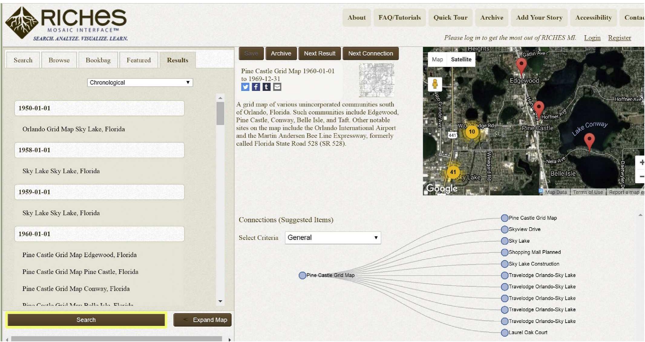 A visualization of the interactive map and “connections”