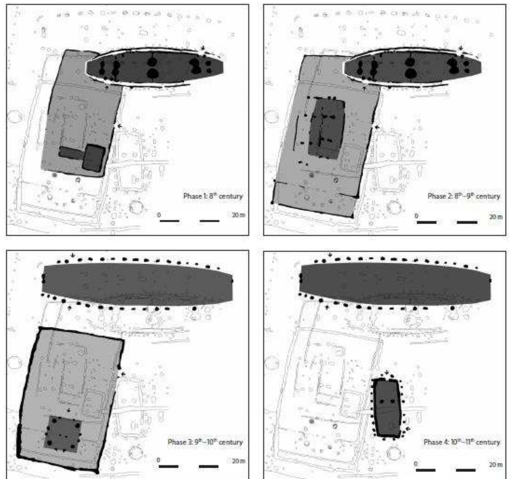 Four phases of the hall and cult-house at the second complex