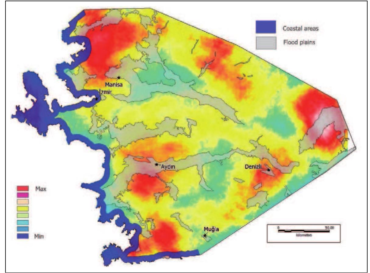 12 density map of the modern settlements. top: only