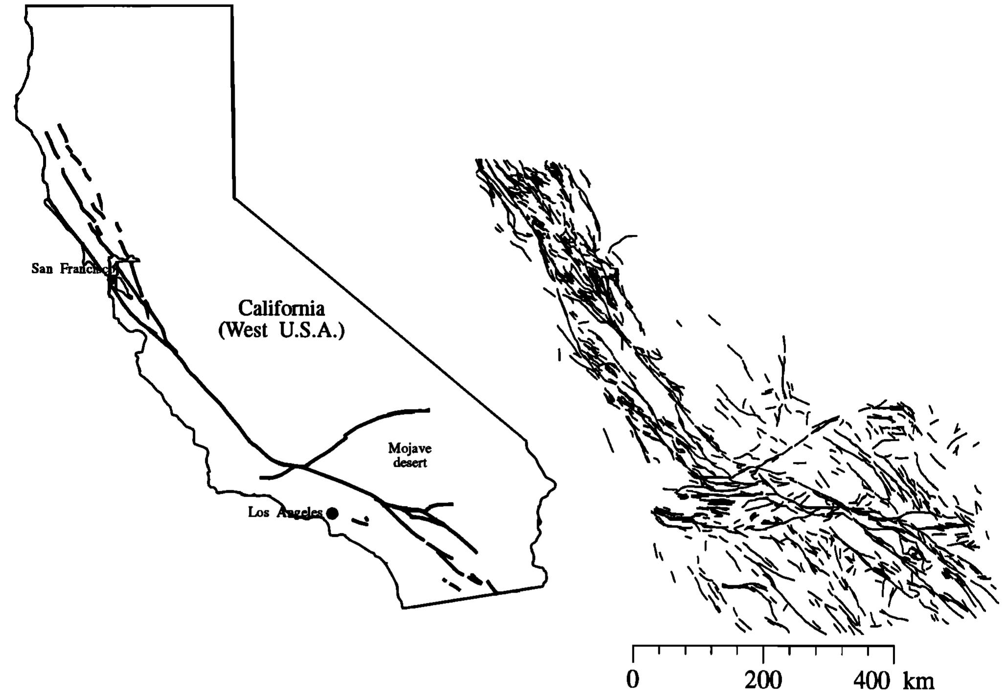 Map of the san andreas fault system (right) with an overview