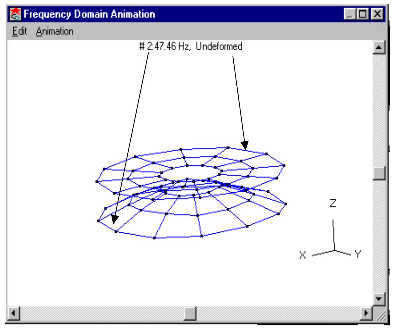 14: typical mode shape and natural frequency obtained using