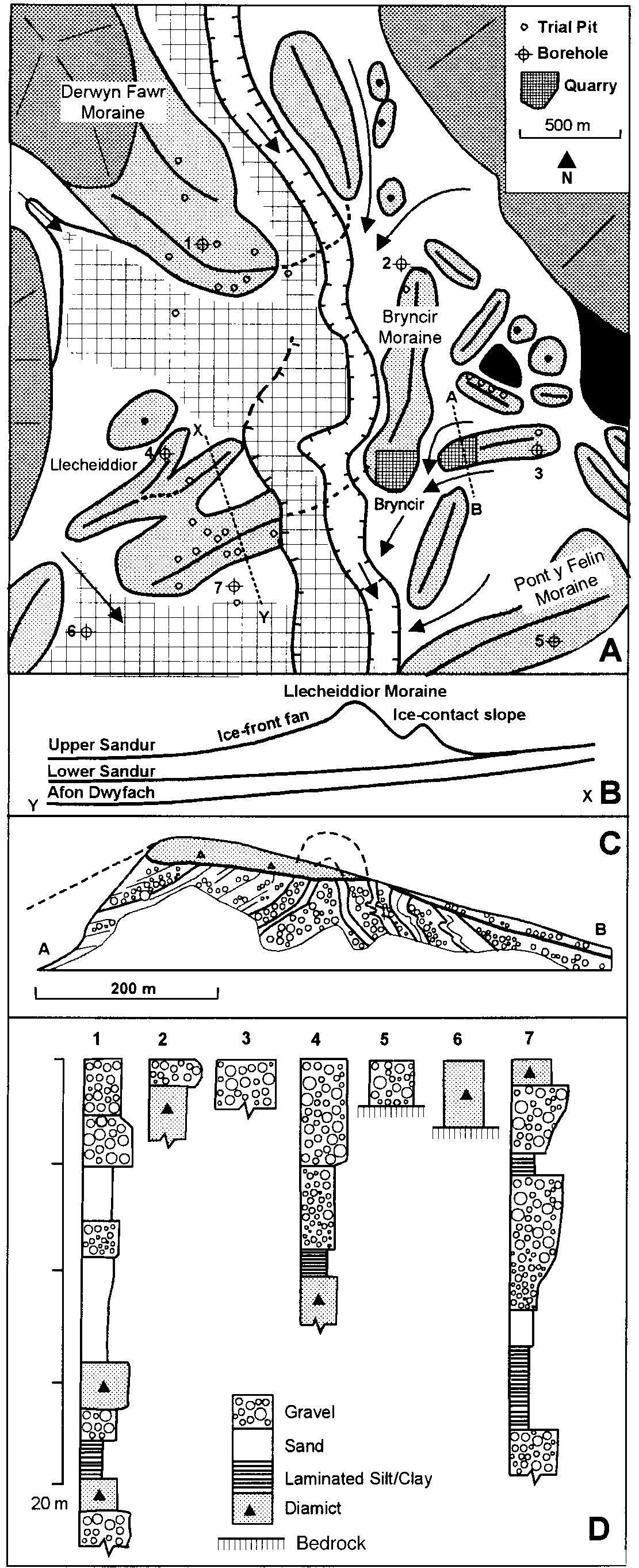 (a) map of the area around bryncir showing morphology; major