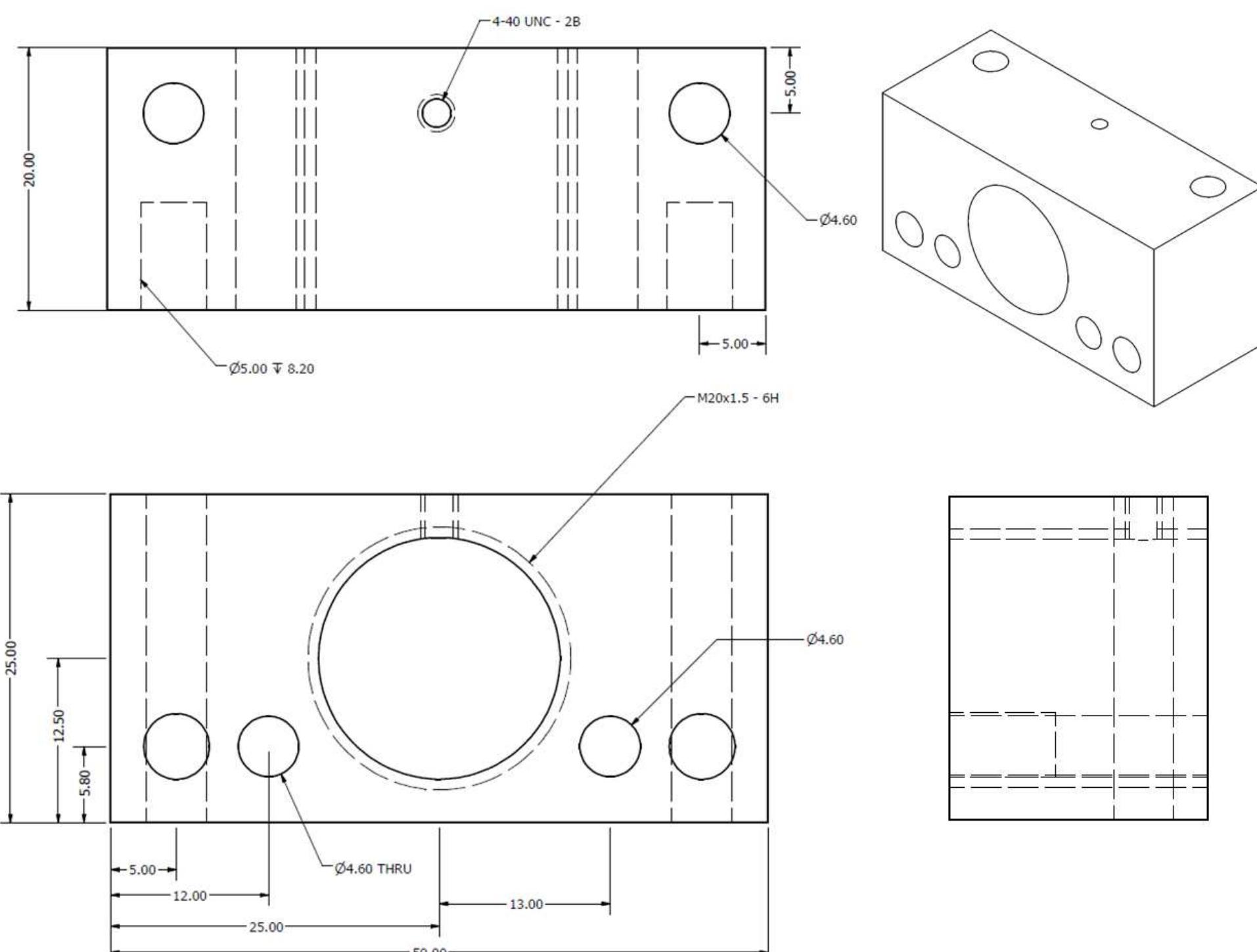 Machine drawings for the copper block facing the one that