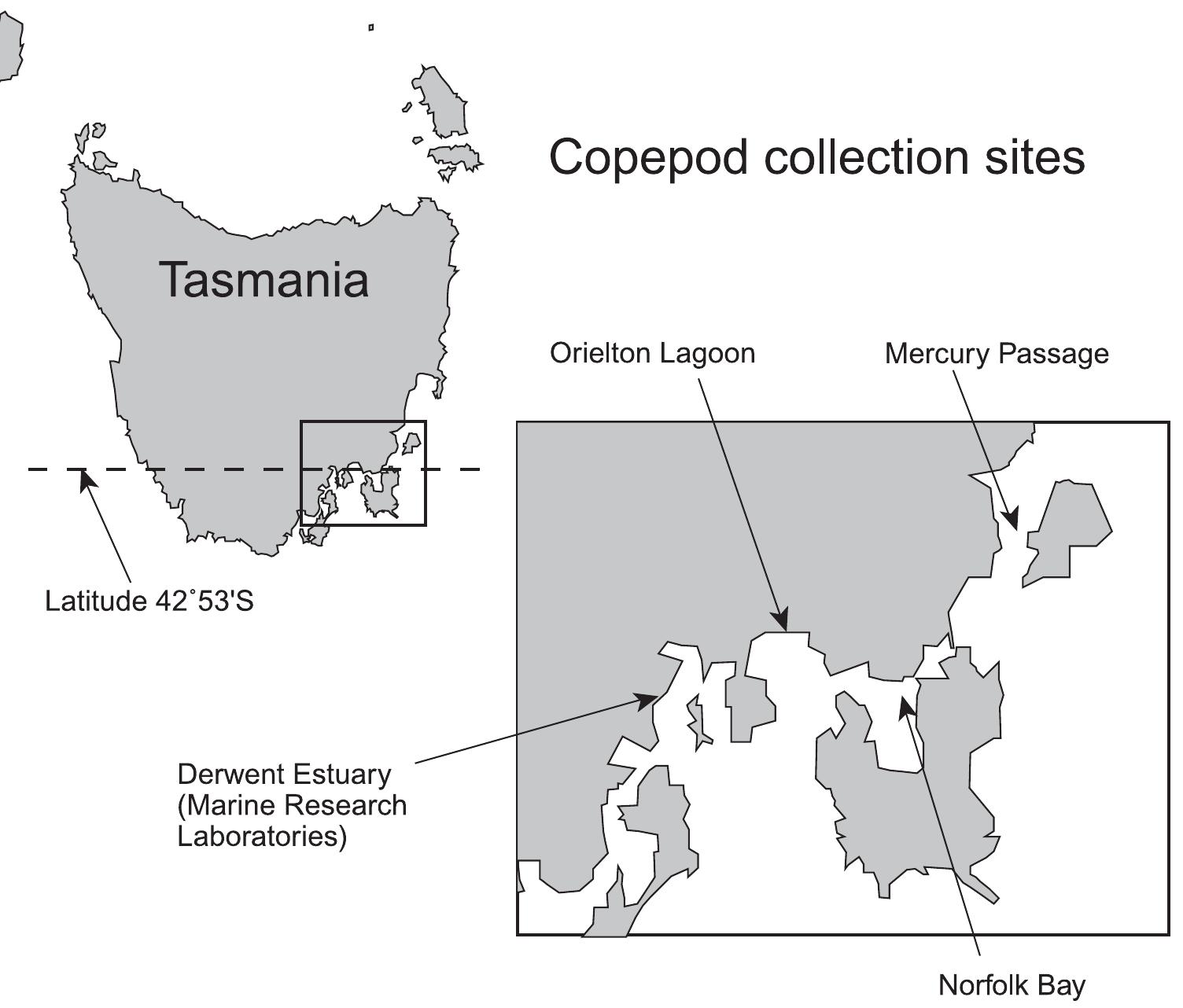 1. copepod collection sites from southeast tasmania.