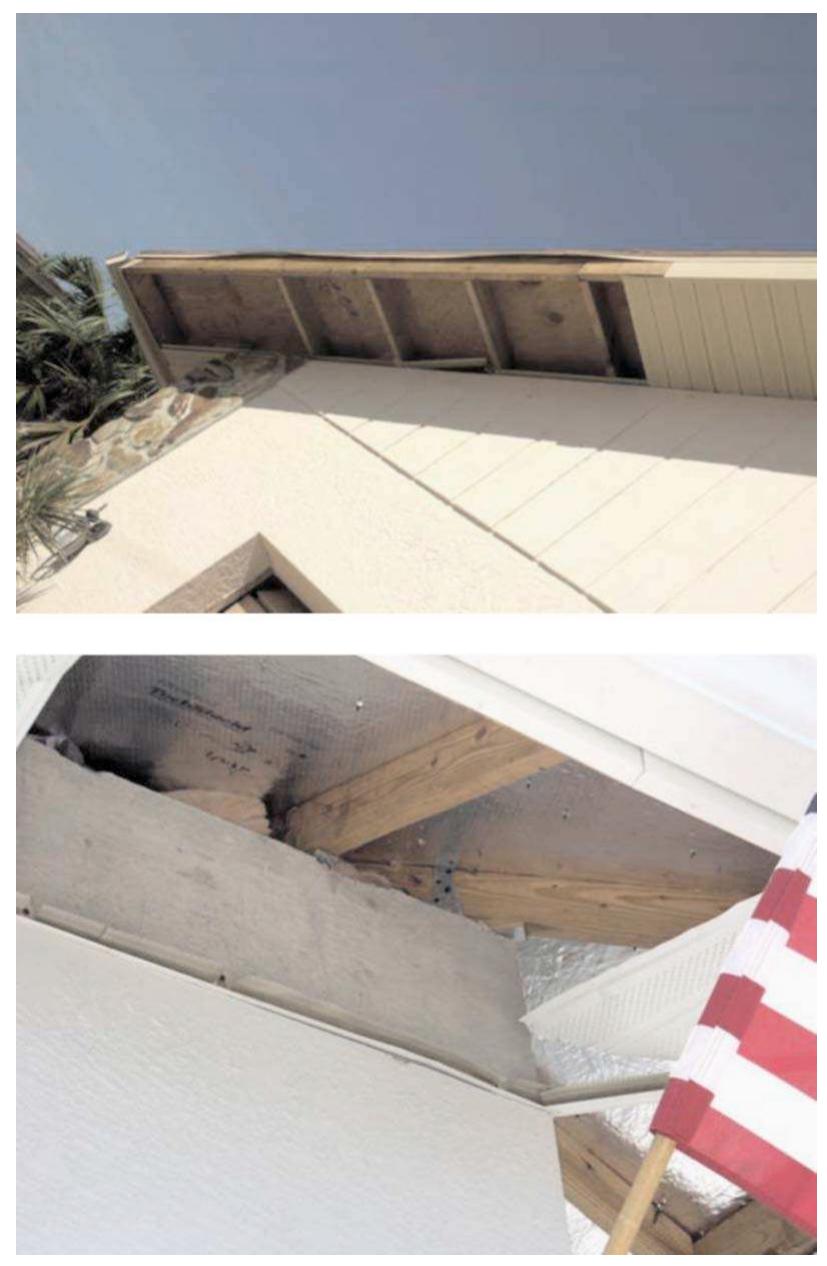 Examples of wind induced soffit failures on residential