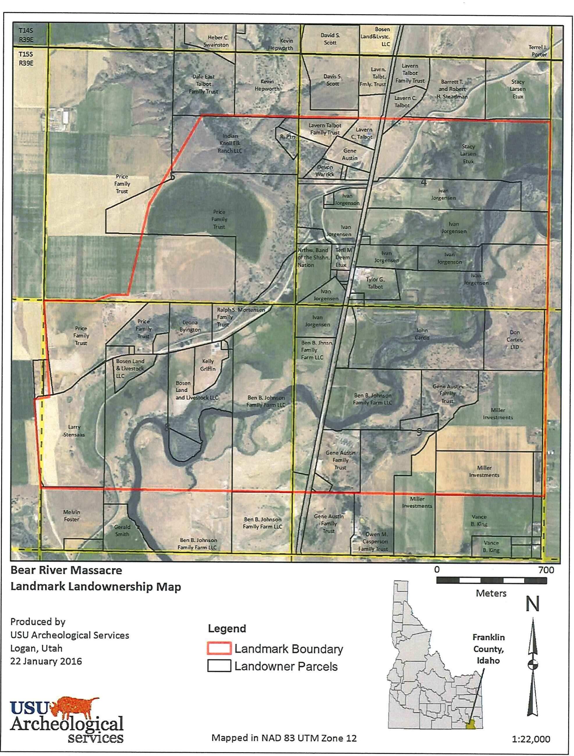 Land ownership map of bear river massacre national historic