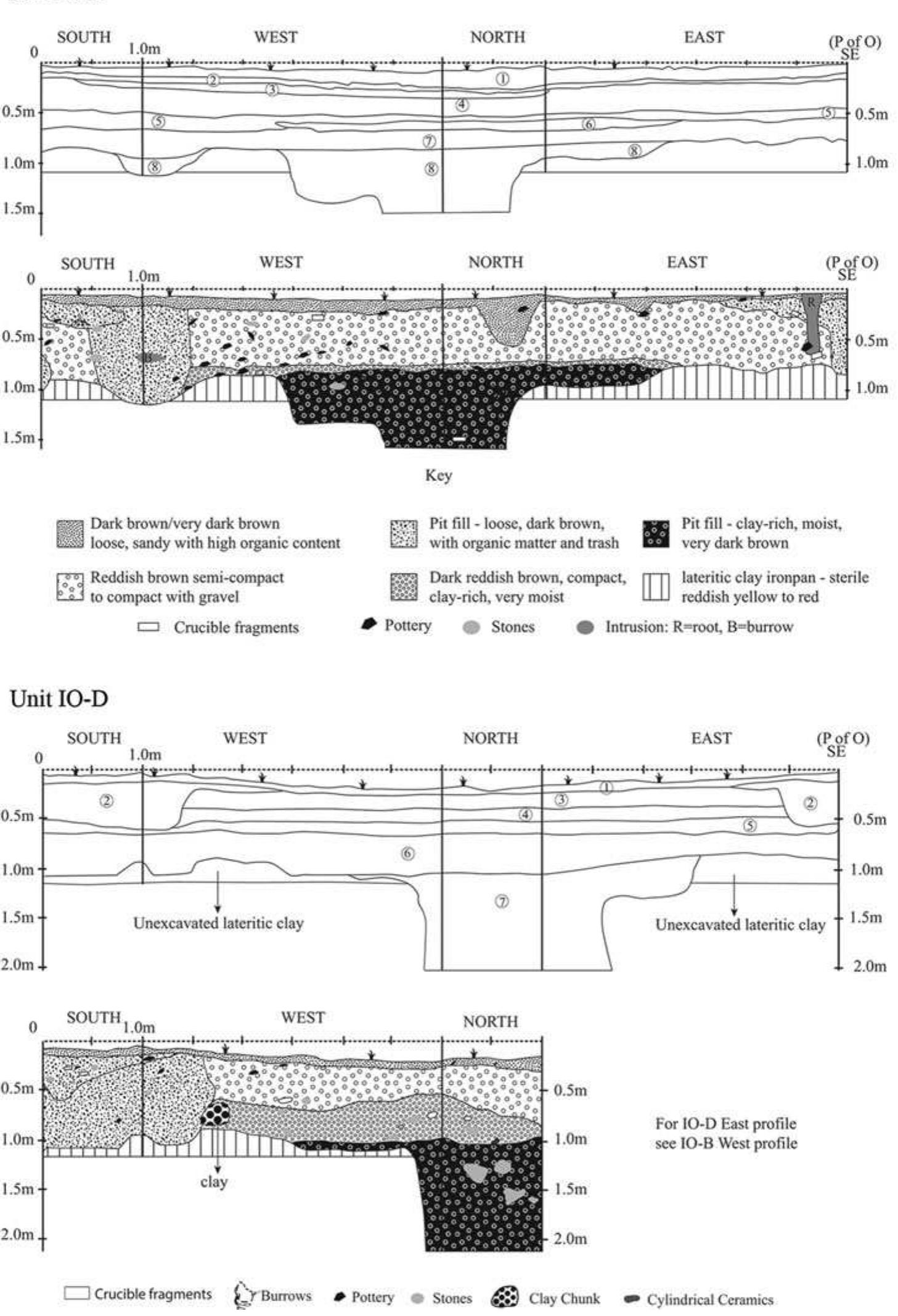 Natural stratigraphy and excavated levels of unit io-b (top)