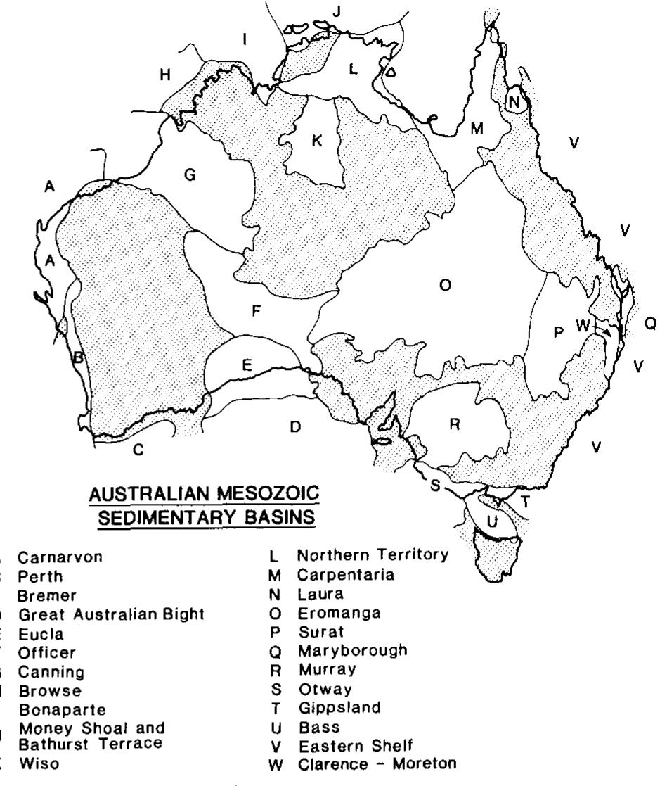 Index map of australian mesozoic basins which contain late