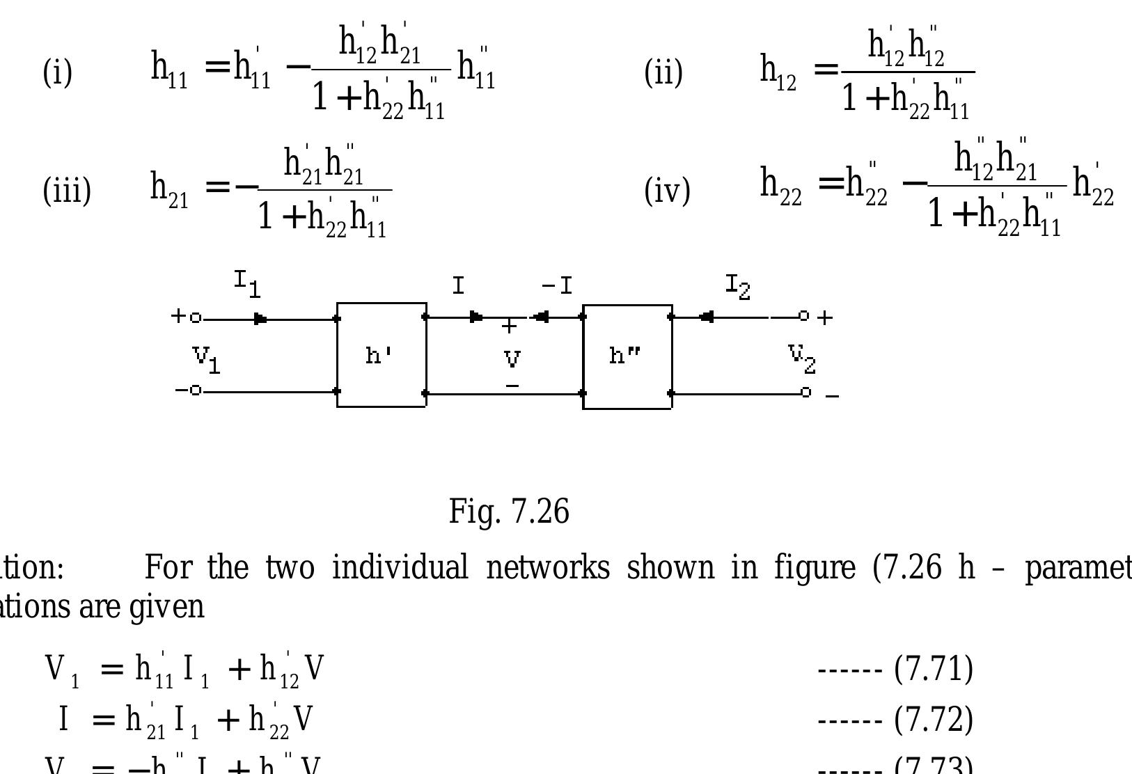 The h - parameter equations of the cascaded network in the