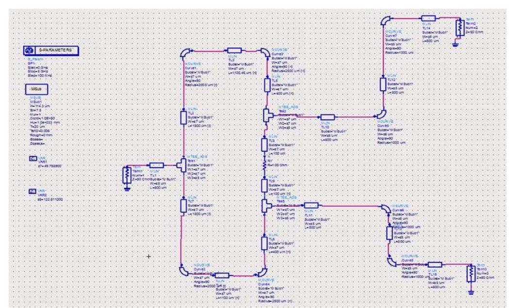 -1: wilkinson two way power divider 2.1 layout design