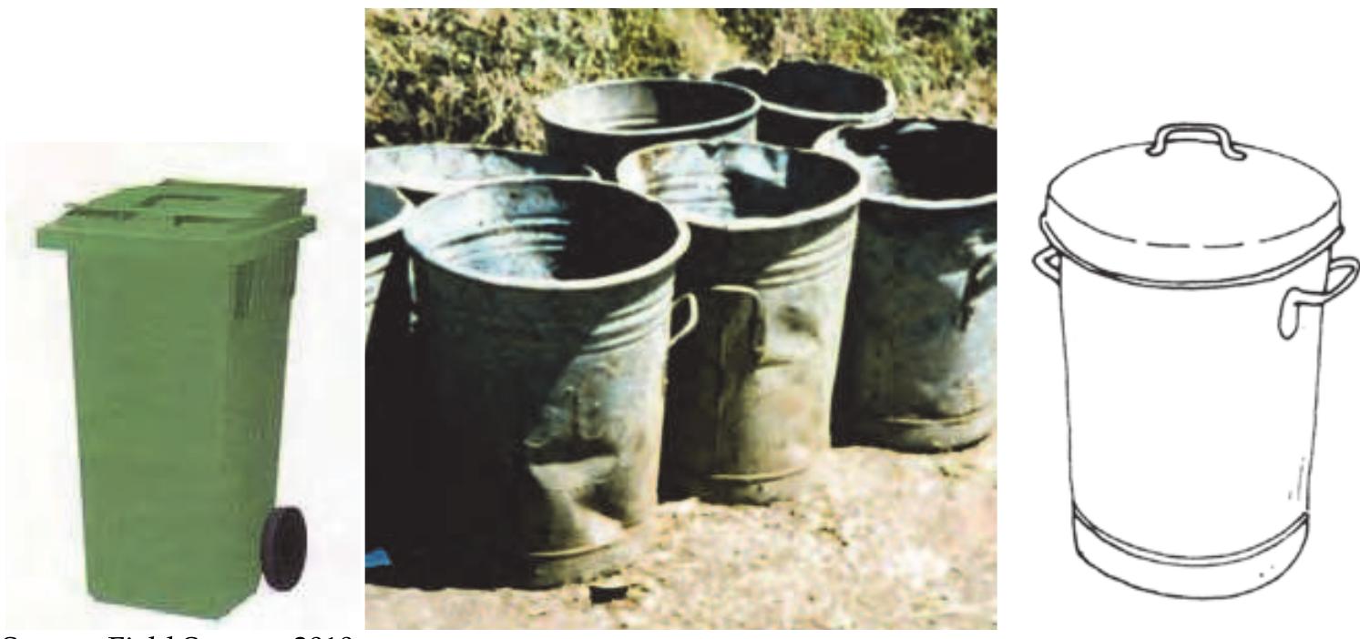 Samples of standard and improvised waste receptacles.