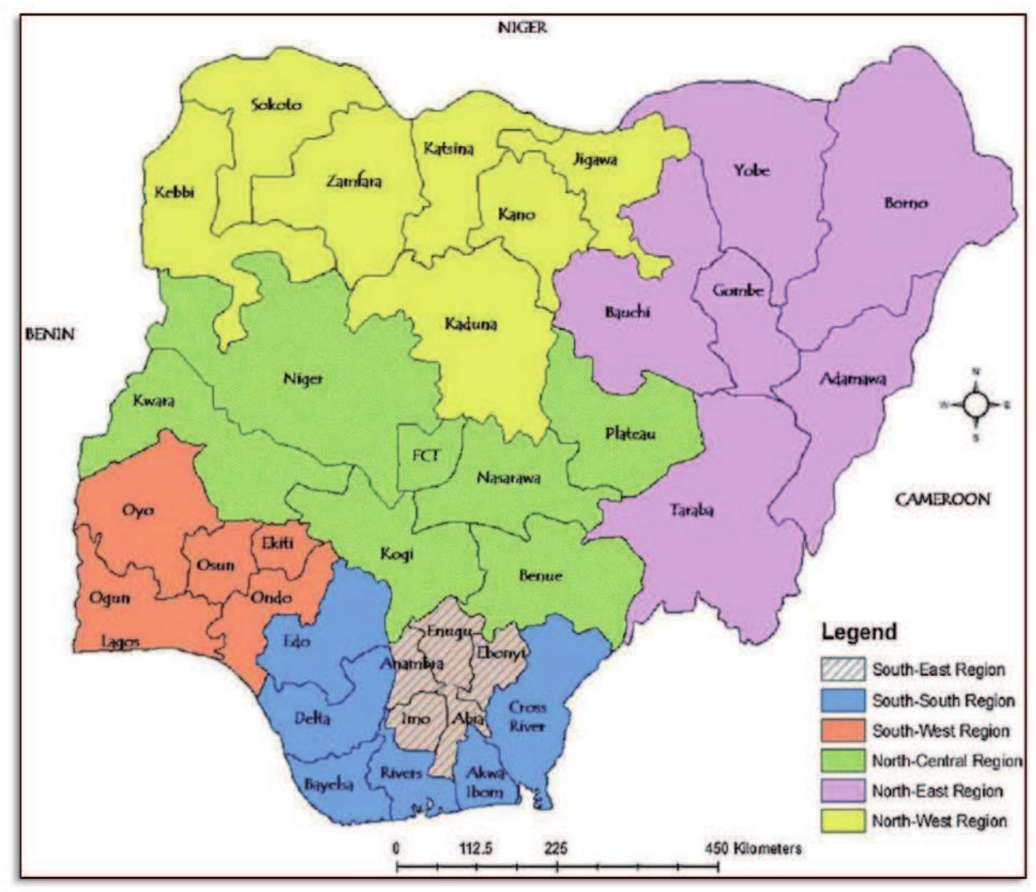-2: map of nigeria showing the six geopolitical regions of