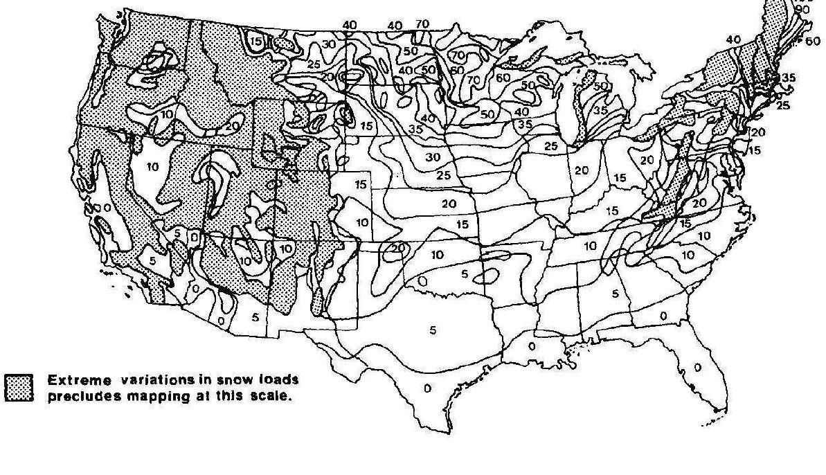 2: snow map of the united states, ubc i9 roof snow load vary