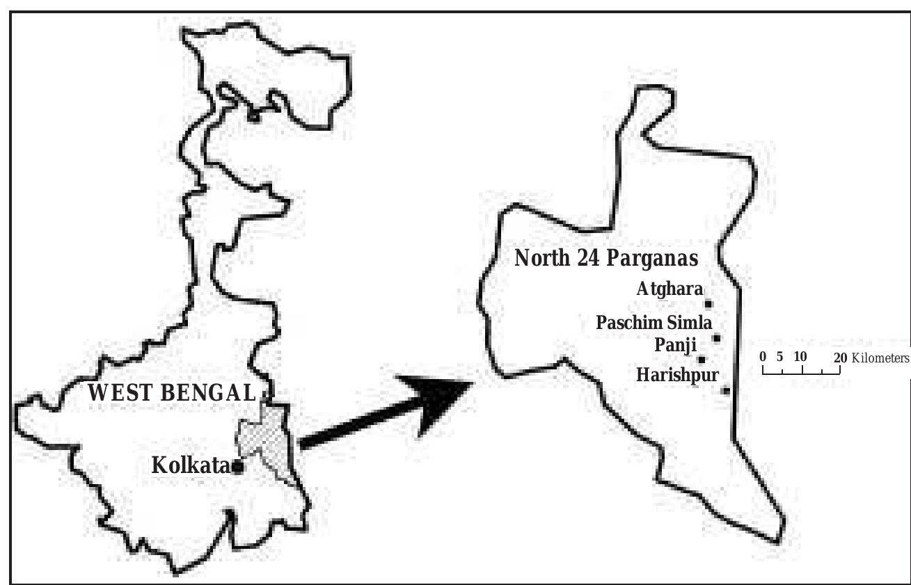 Map - 1. north 24 parganas district showing the places
