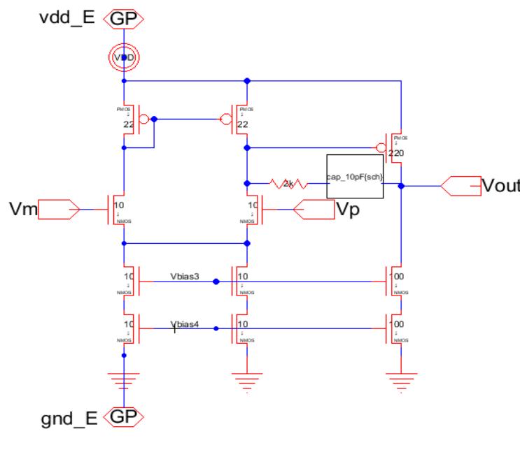 Schematic for topology 2, 2 stage operational amplifier