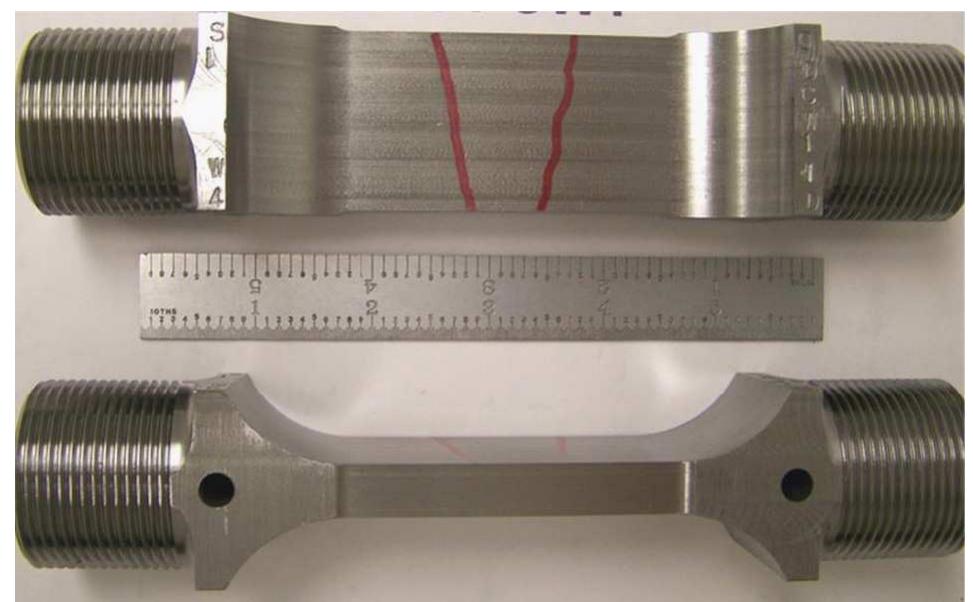 Photograph of a typical cross weld creep sample, gauge