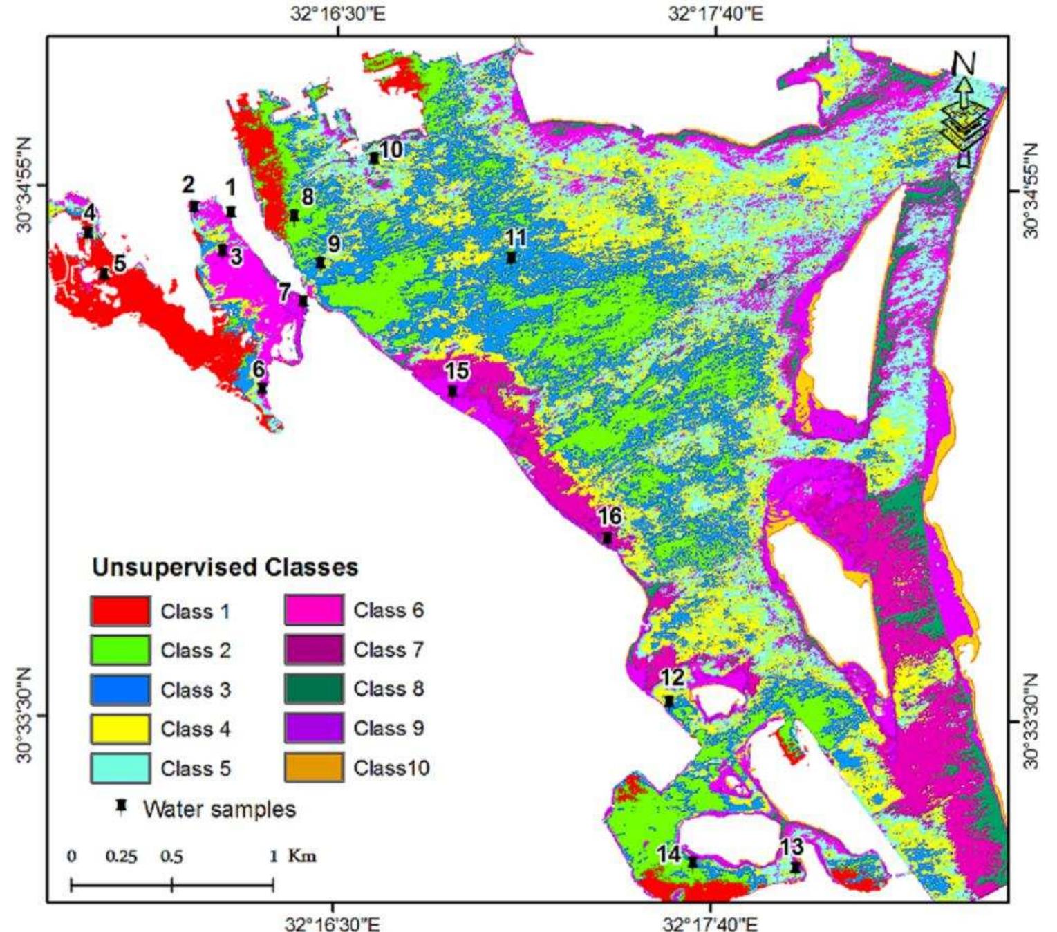 Unsupervised classification map shows different spectral