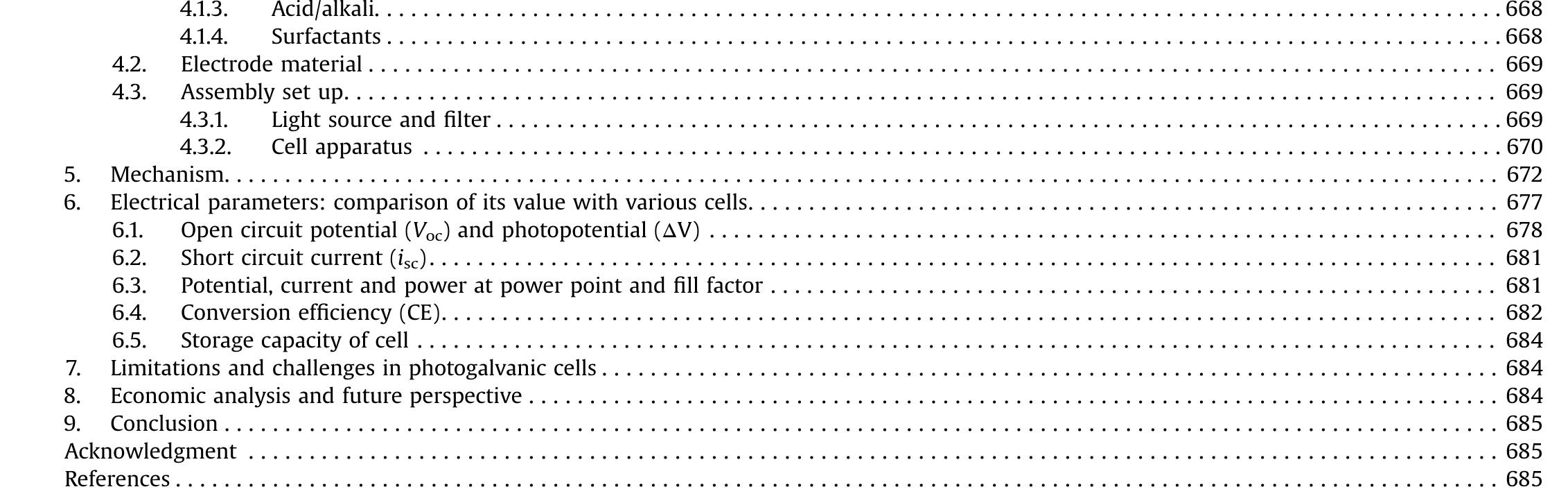 Table 2 - Photogalvanics: A sustainable and promising device