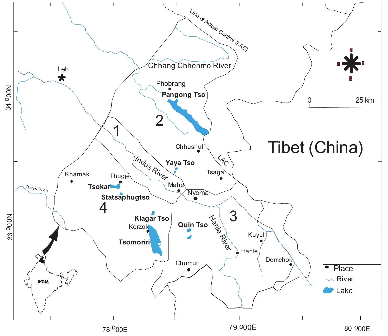 ‘igure 1. map of changthang, ladakh, showing the four