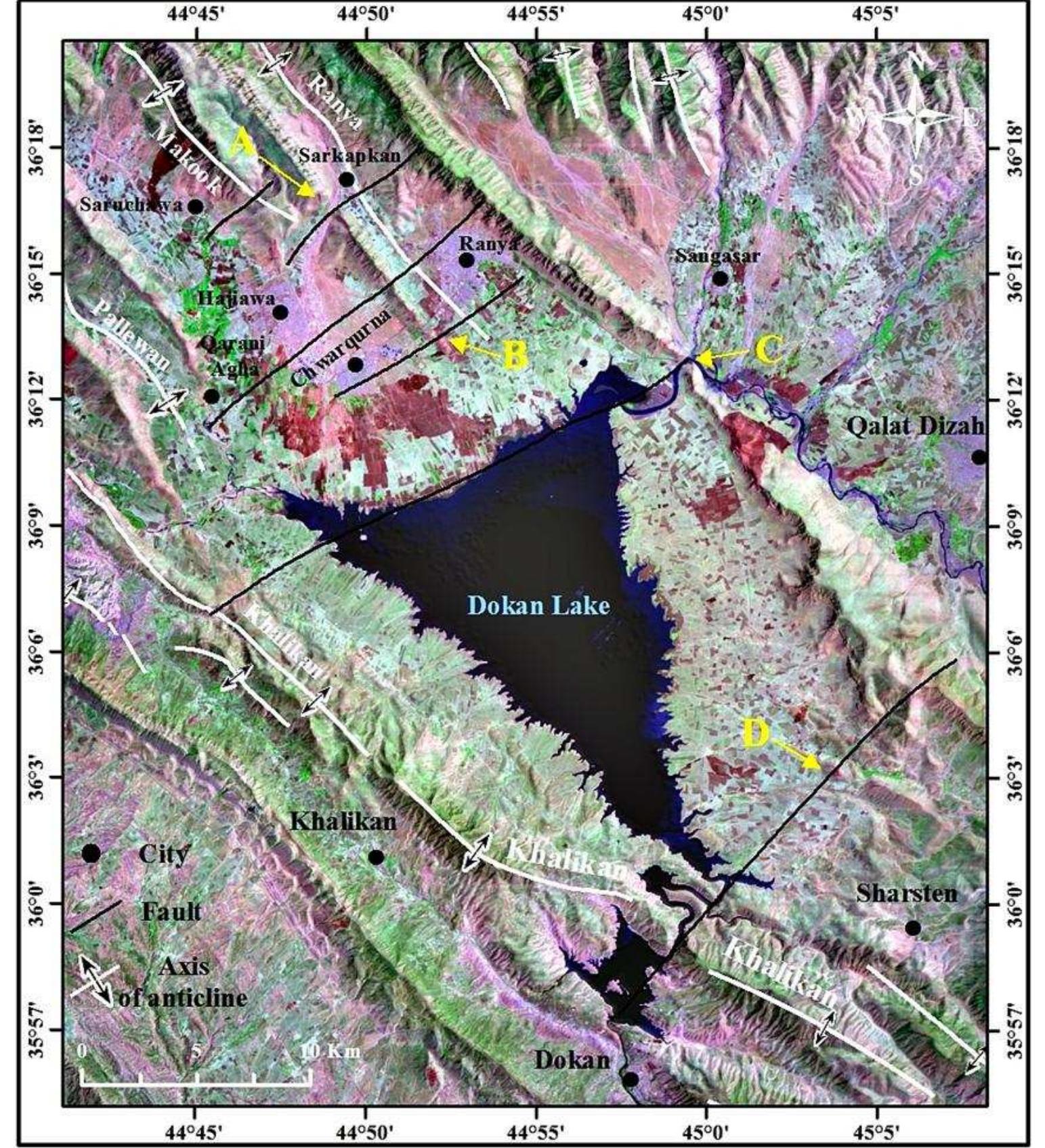 Landsat 5 tm image (r:g:b 742) of dokan reservoir showing