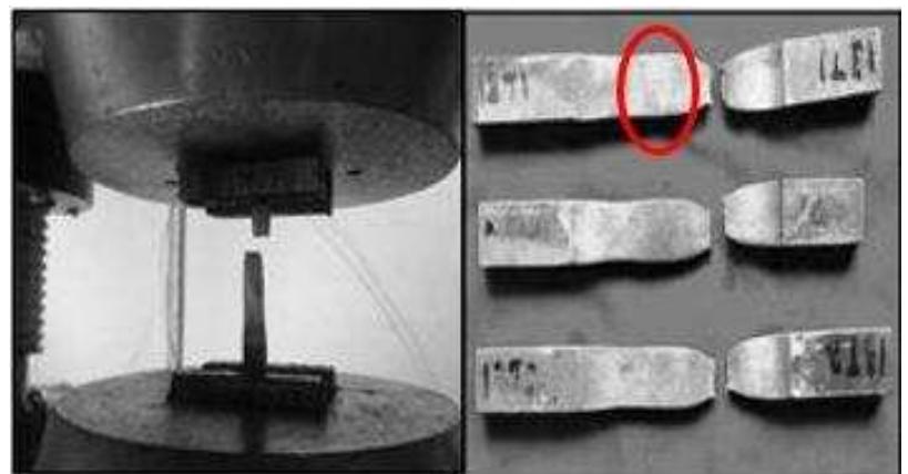 -6: tensile testing of weld specimen showing fractured