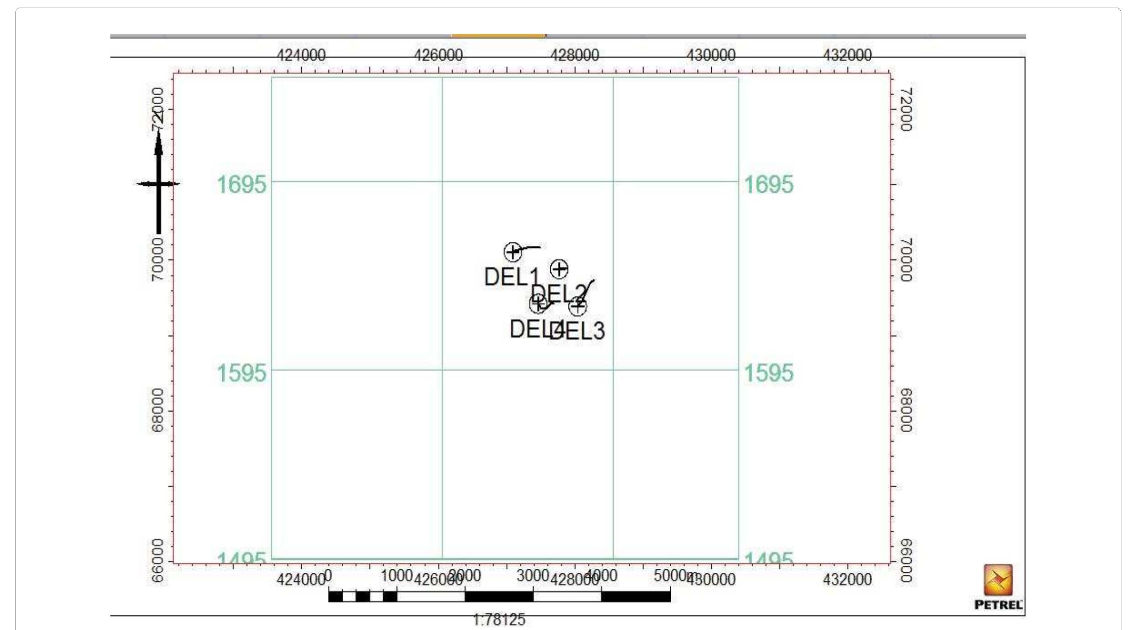 Base map of ‘del’ field showing the well locations and