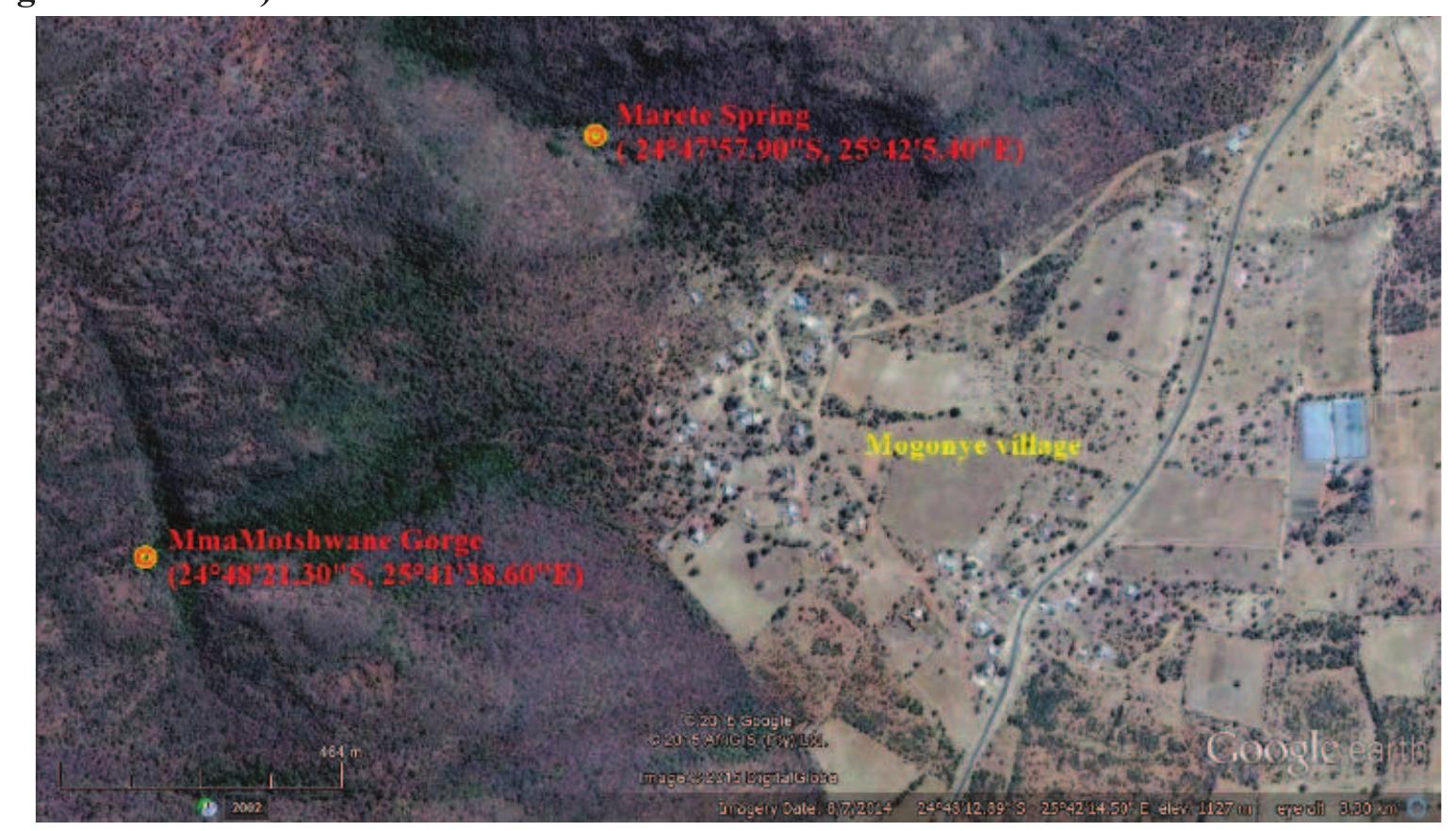 Location map of mogonye village, mmamontshwane gorge and