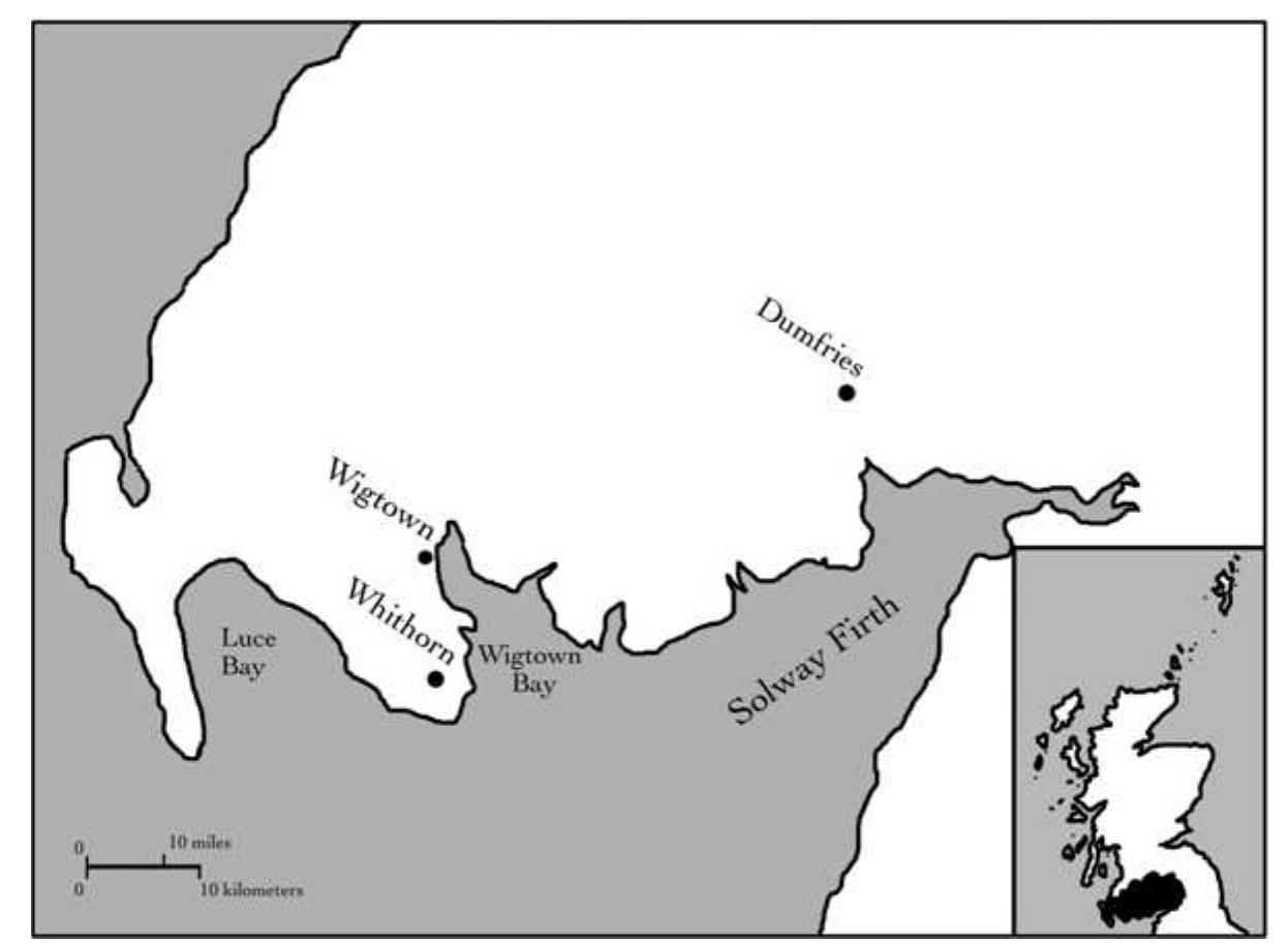 Map of galloway, scotland, showing location of whithorn.