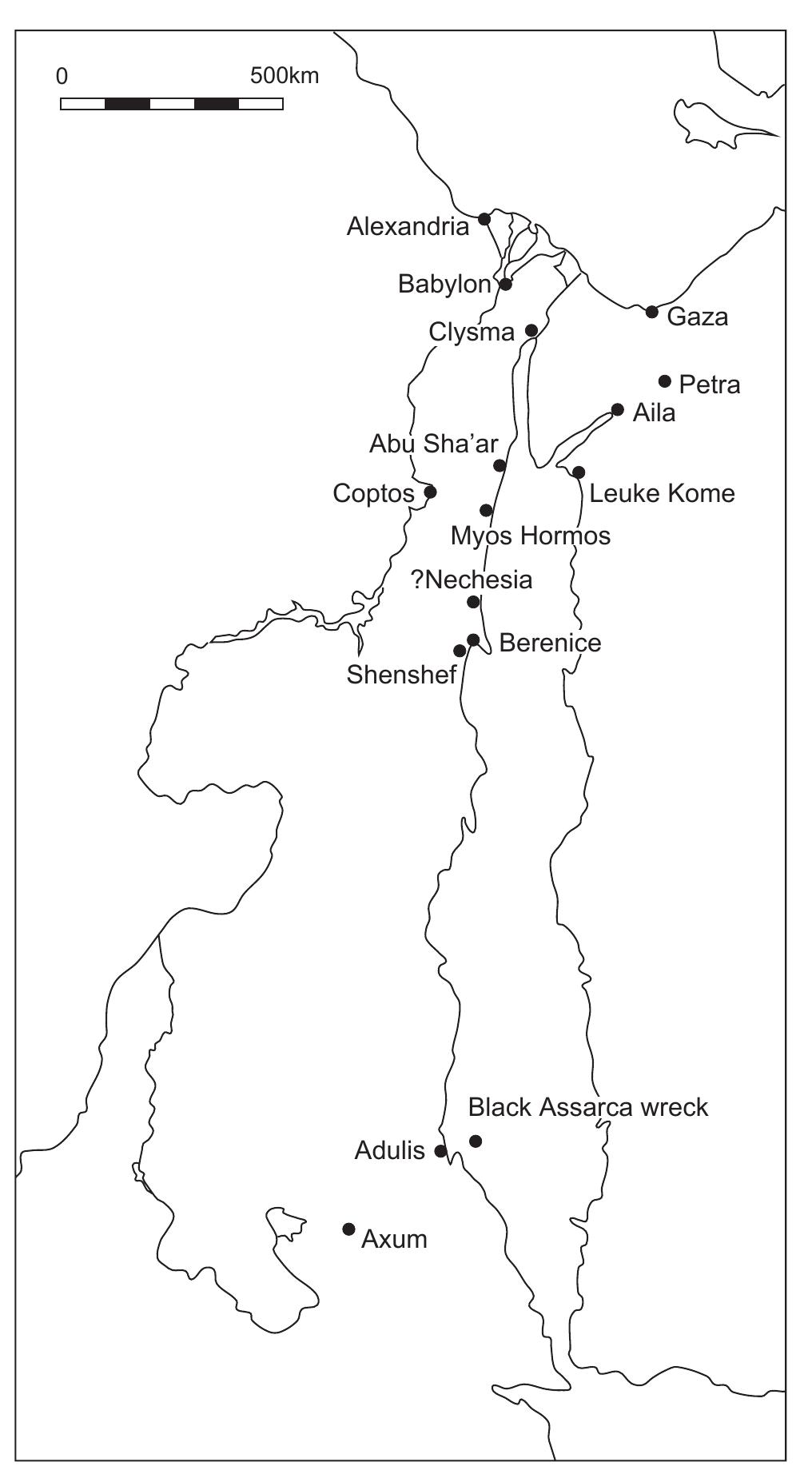 Detailed map of the red sea indicating sites men- tioned in