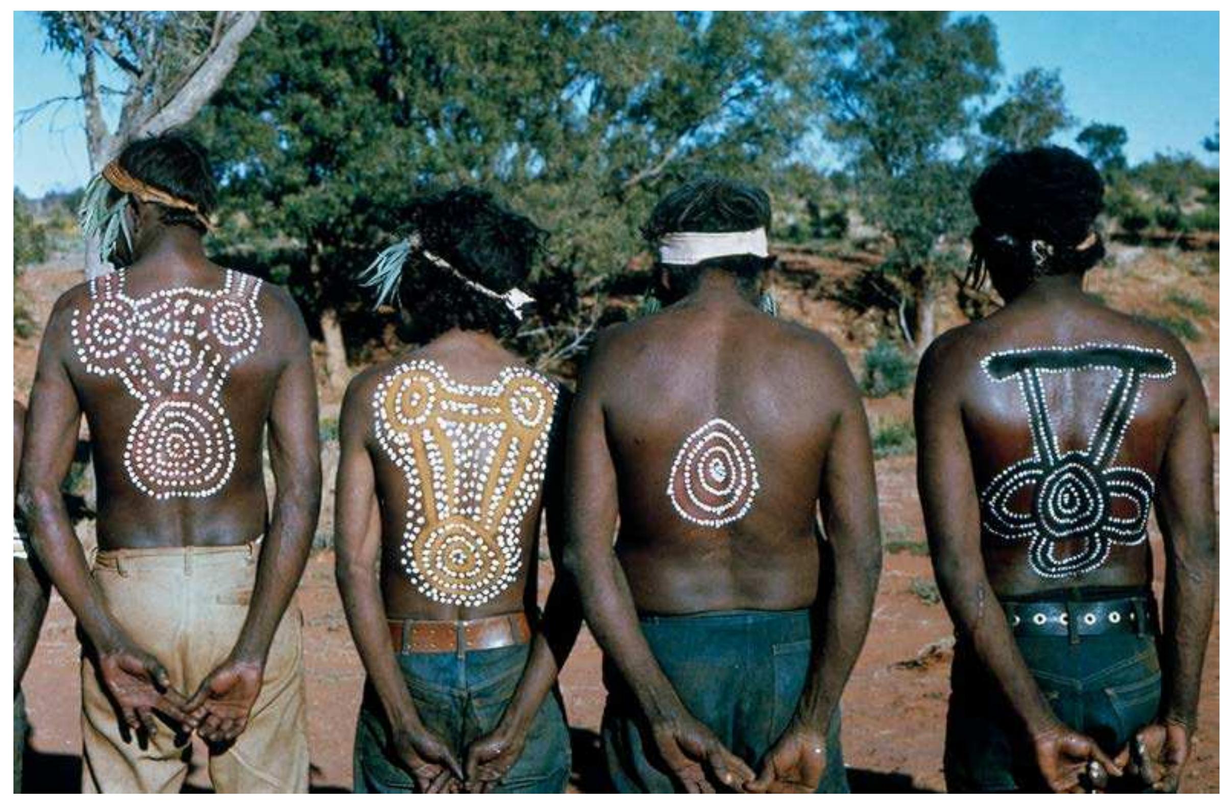 Tingarri designs on the backs of pintupi men, june 1972.