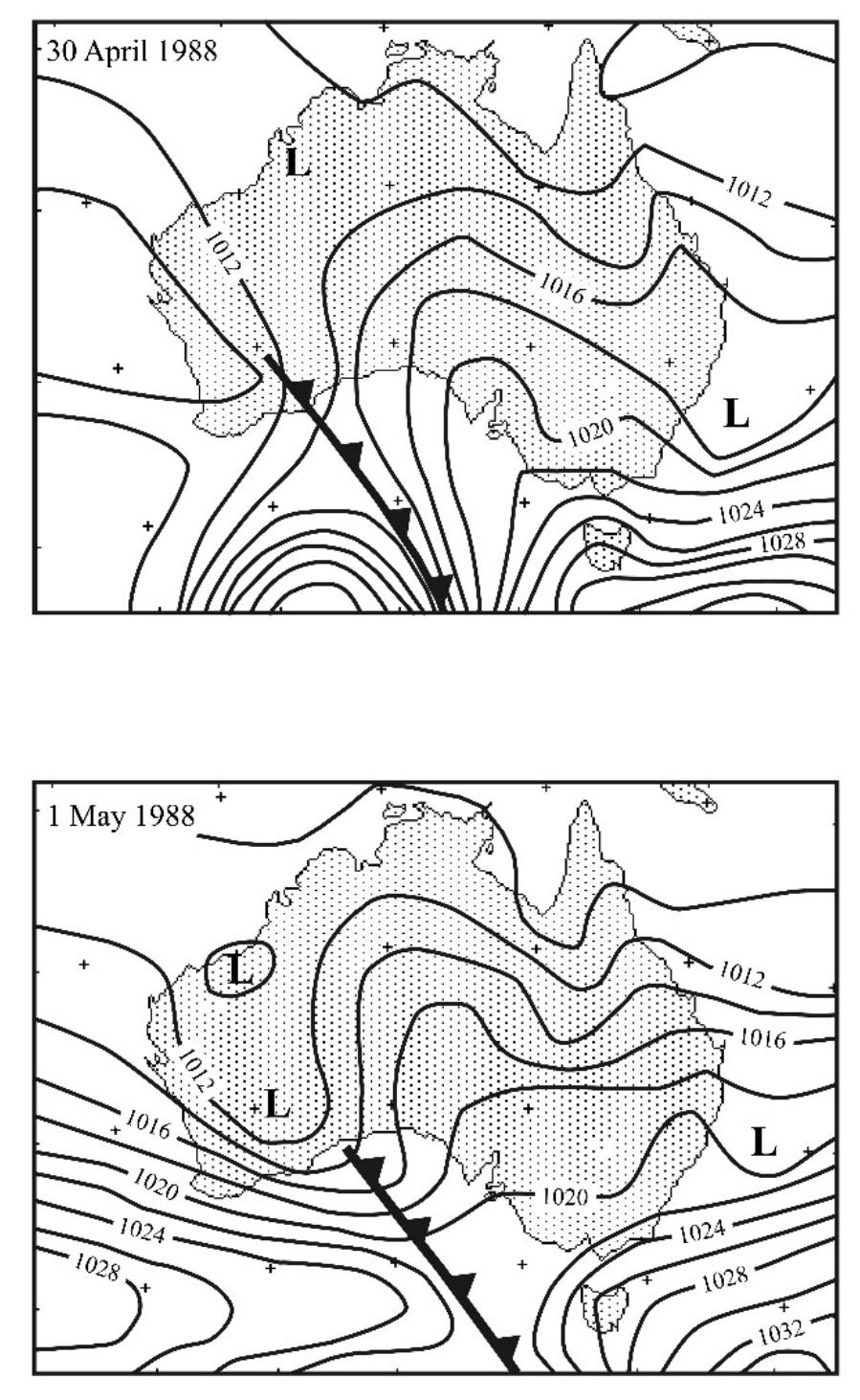 Synoptic pressure chart for 30 april - 1 may 1988
