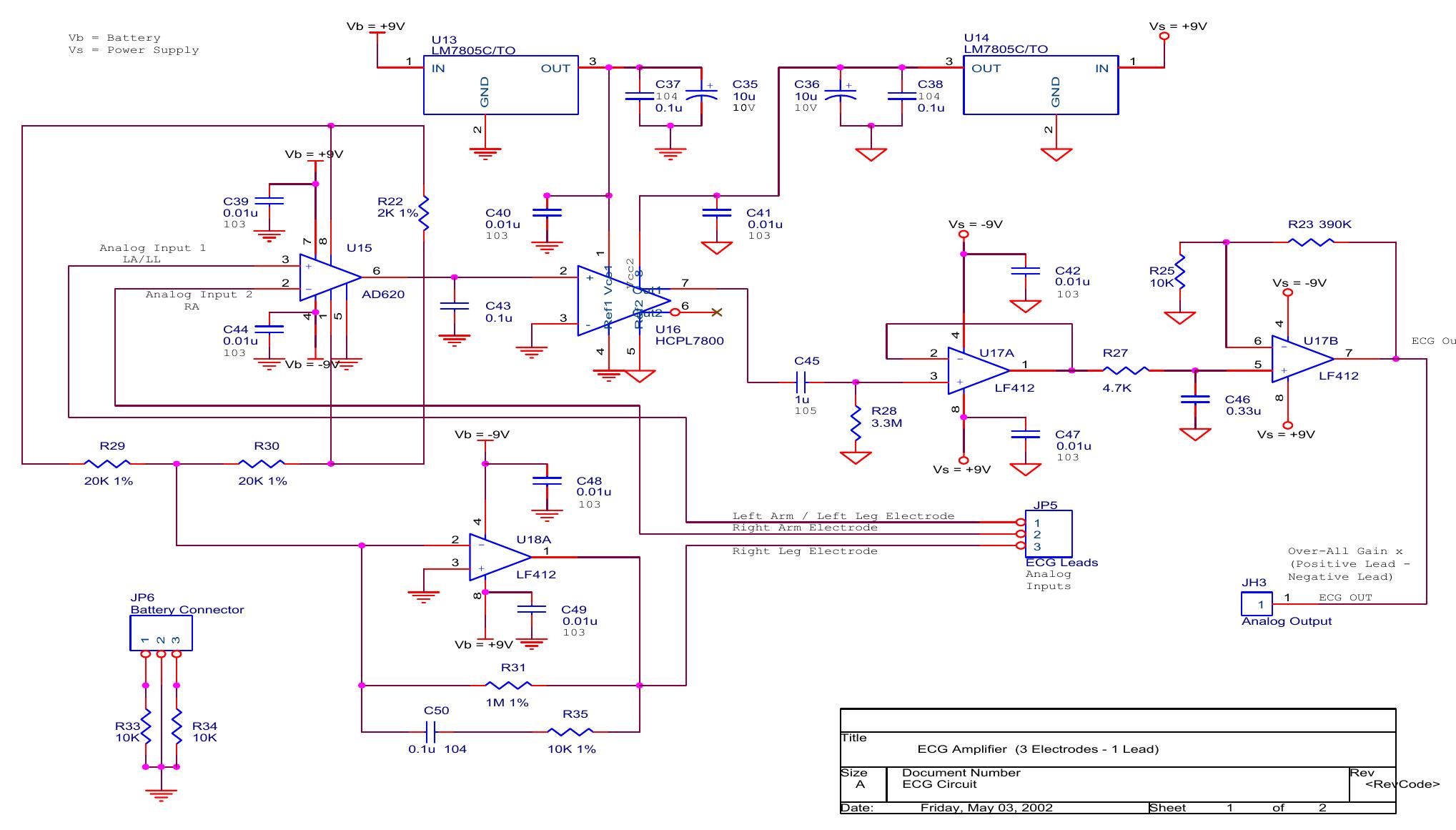 Single-channel ecg amplifier