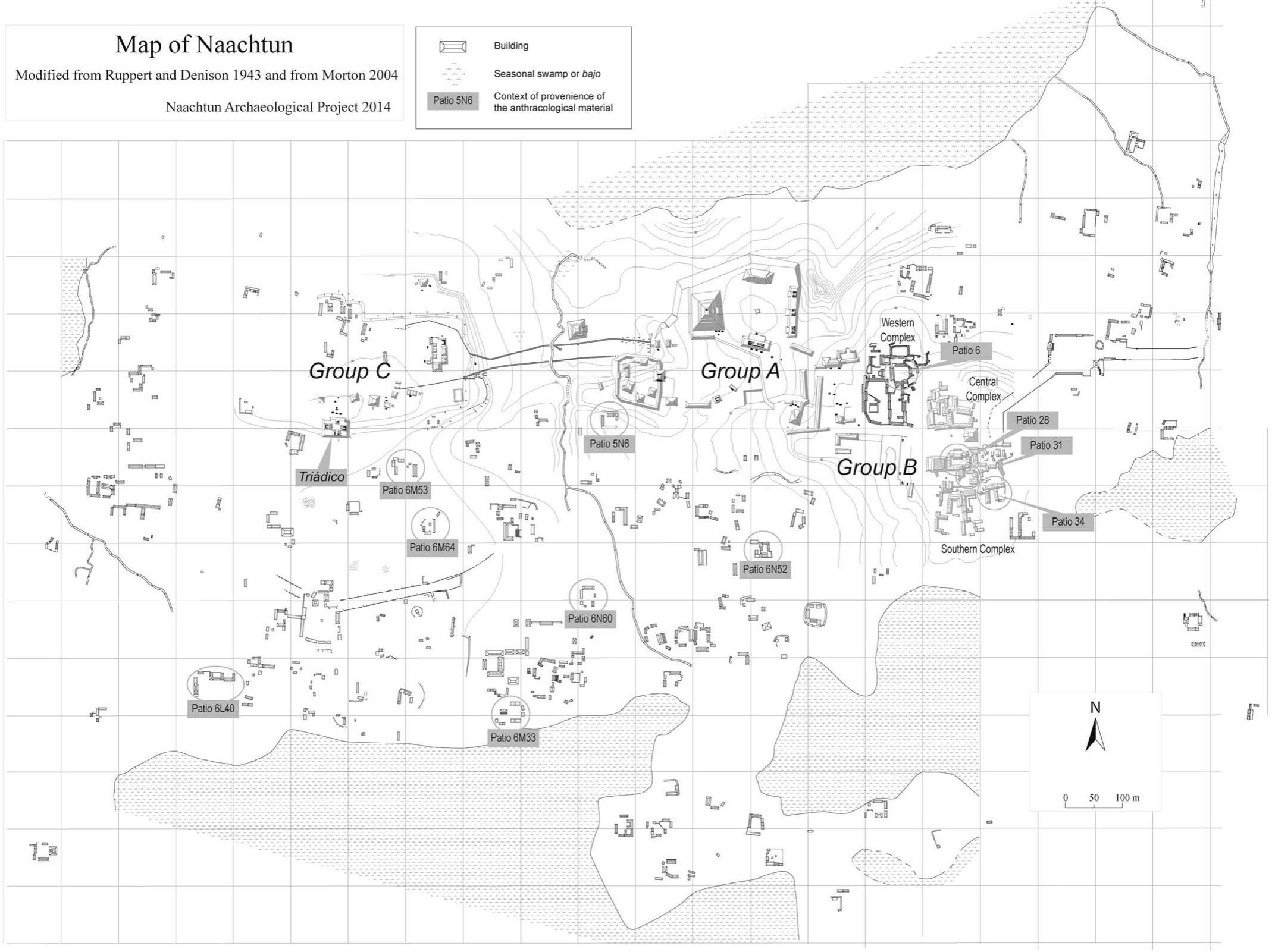 Map of naachtun and localization of the contexts of