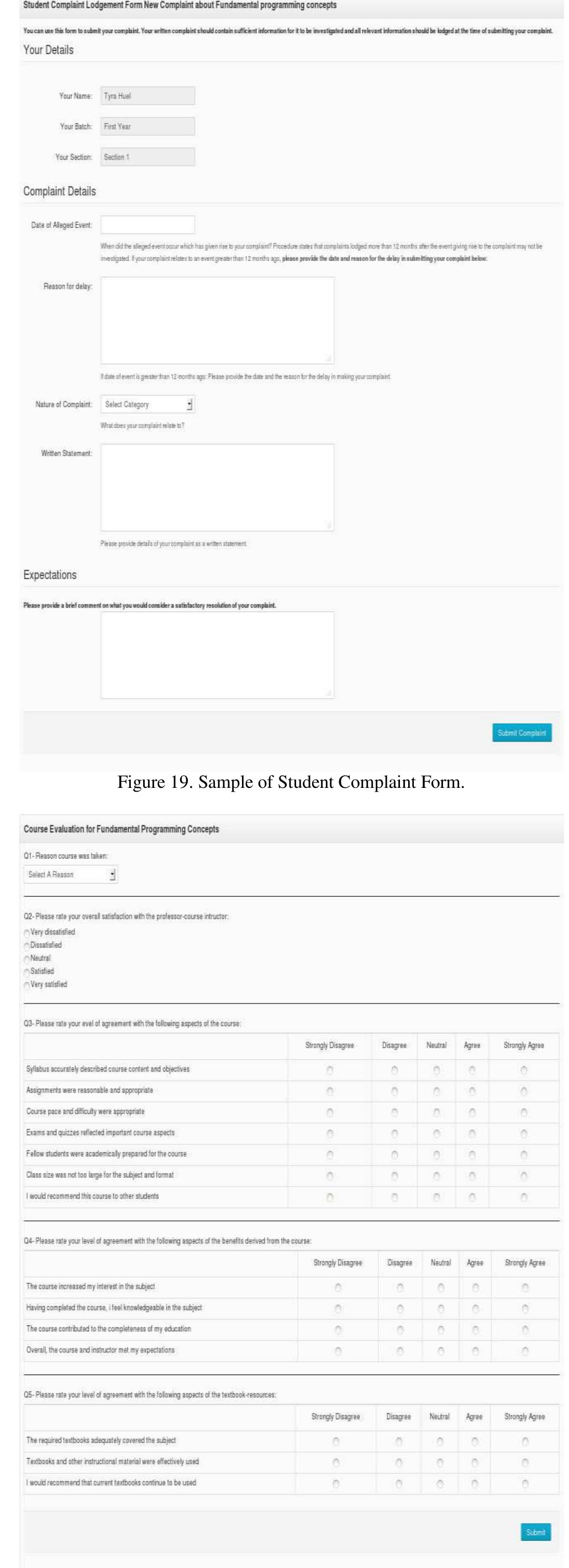 Sample of student evaluation form.