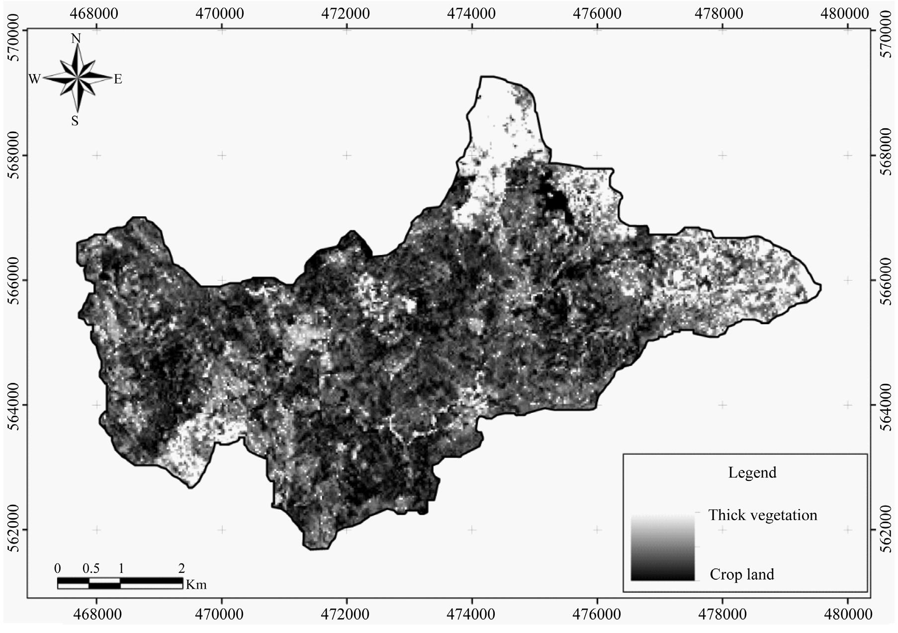Ndvi map of the kalaya watershed in 1999.