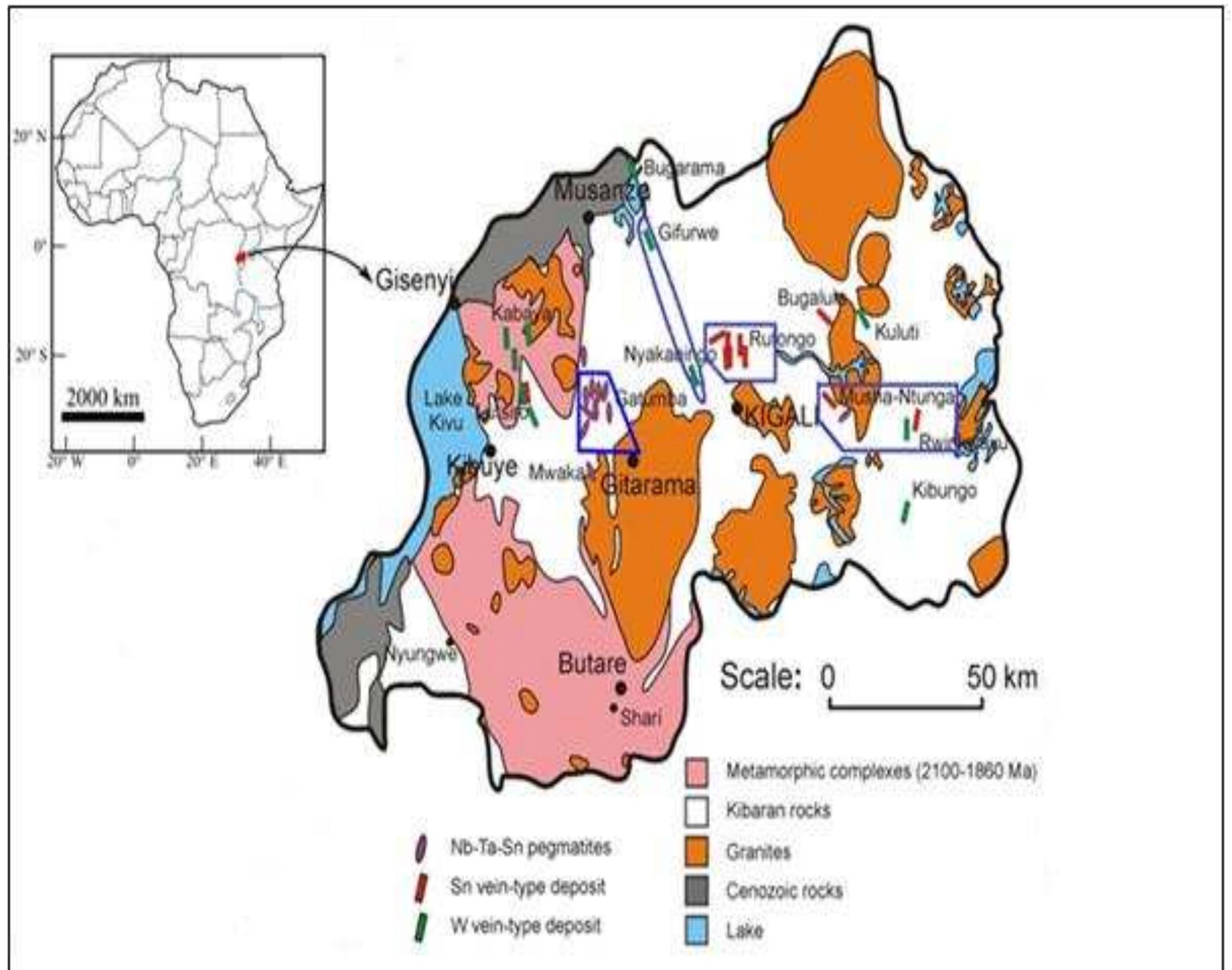 Simplified geological map of rwanda with the indication of